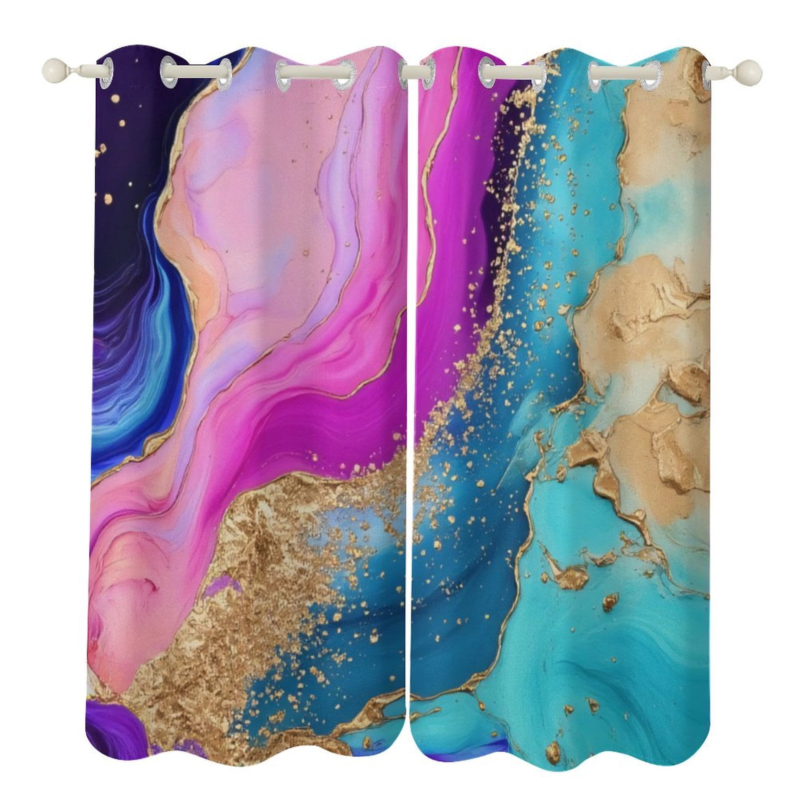 Colorful Marble Gold Glitter Art 2 Panels 3D Printing Pattern Curtain ...
