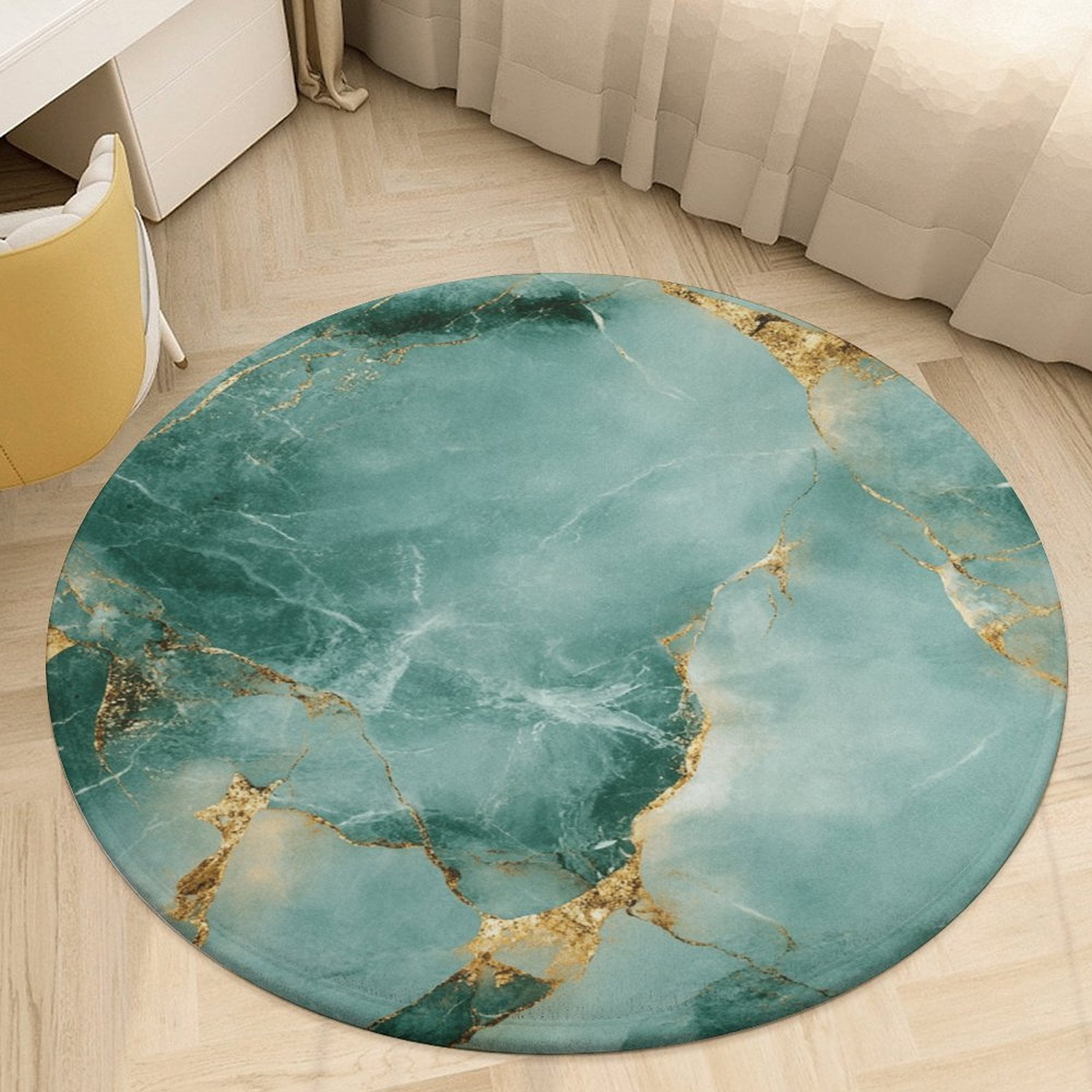 Colorful Marble Green Gilding Round Area Rugs for Bedroom Living Room, 5FT Soft Indoor Circle ...