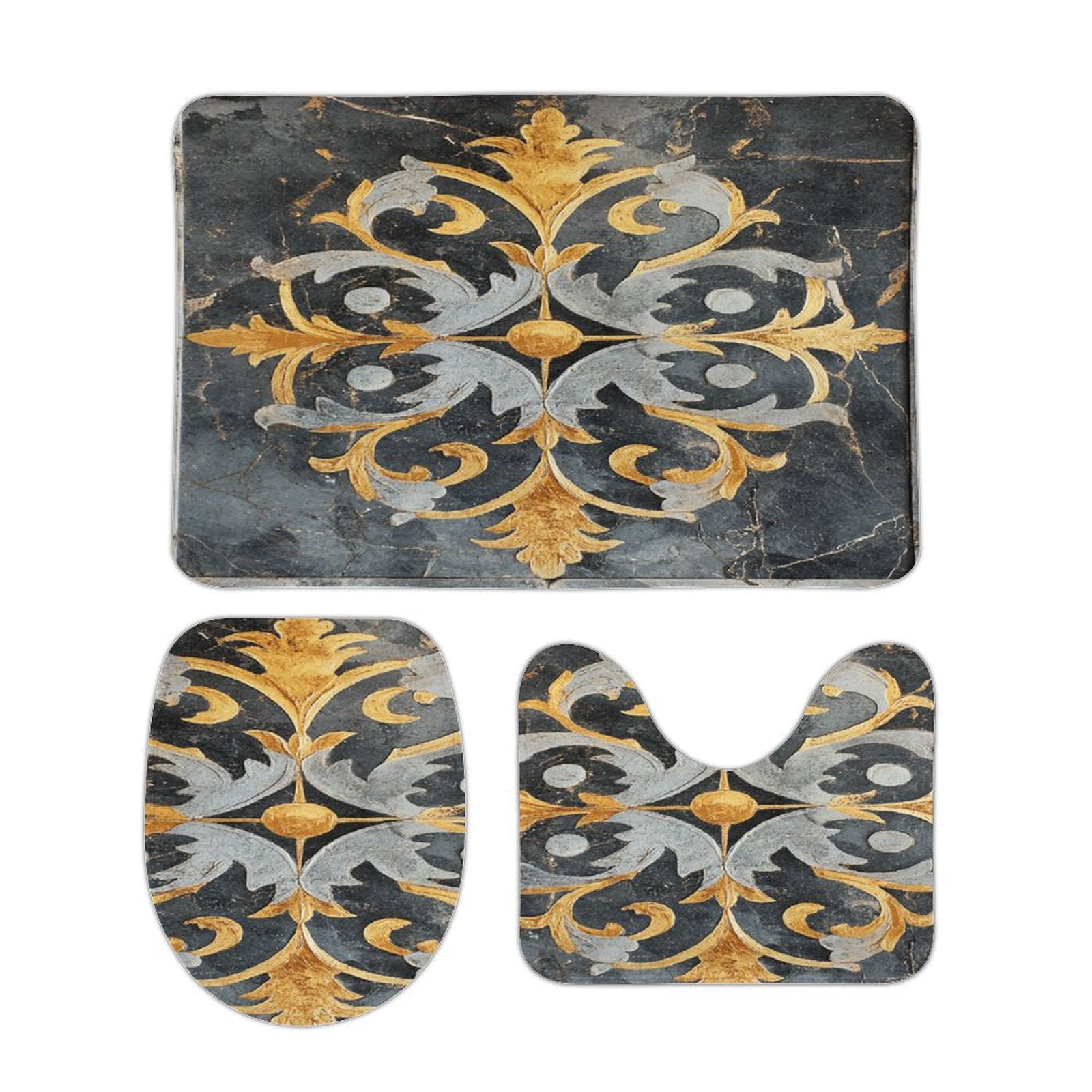 Colorful Marble Grey (13) Soft Bathroom Carpet Set , Contour Carpet Set ...