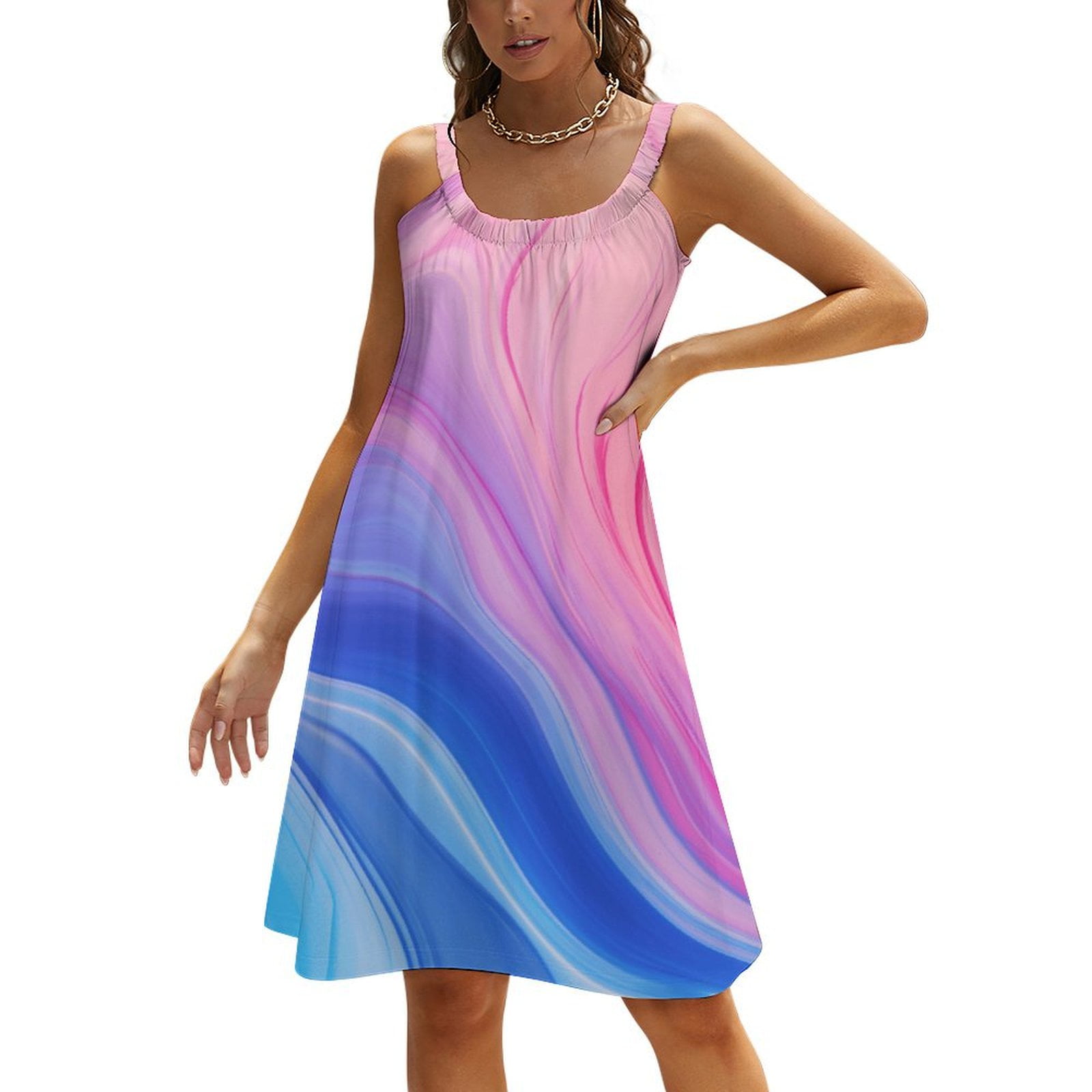 Colorful Marble Pattern Womens Summer Dresses Casual Sleeveless Tshirt ...