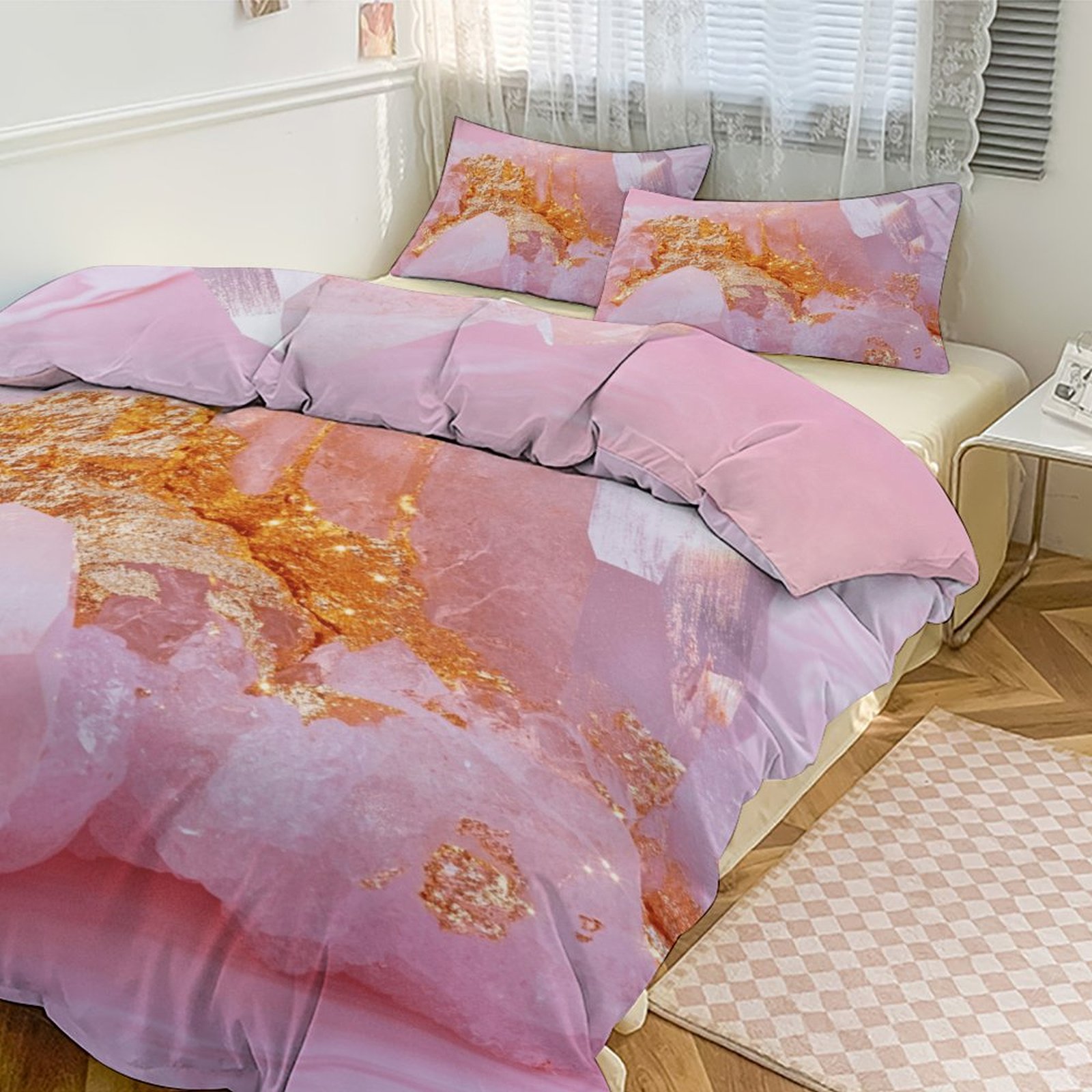 Colorful Marble Pink (12) Bedding Set Couple Bedclothes Pillowcase ...