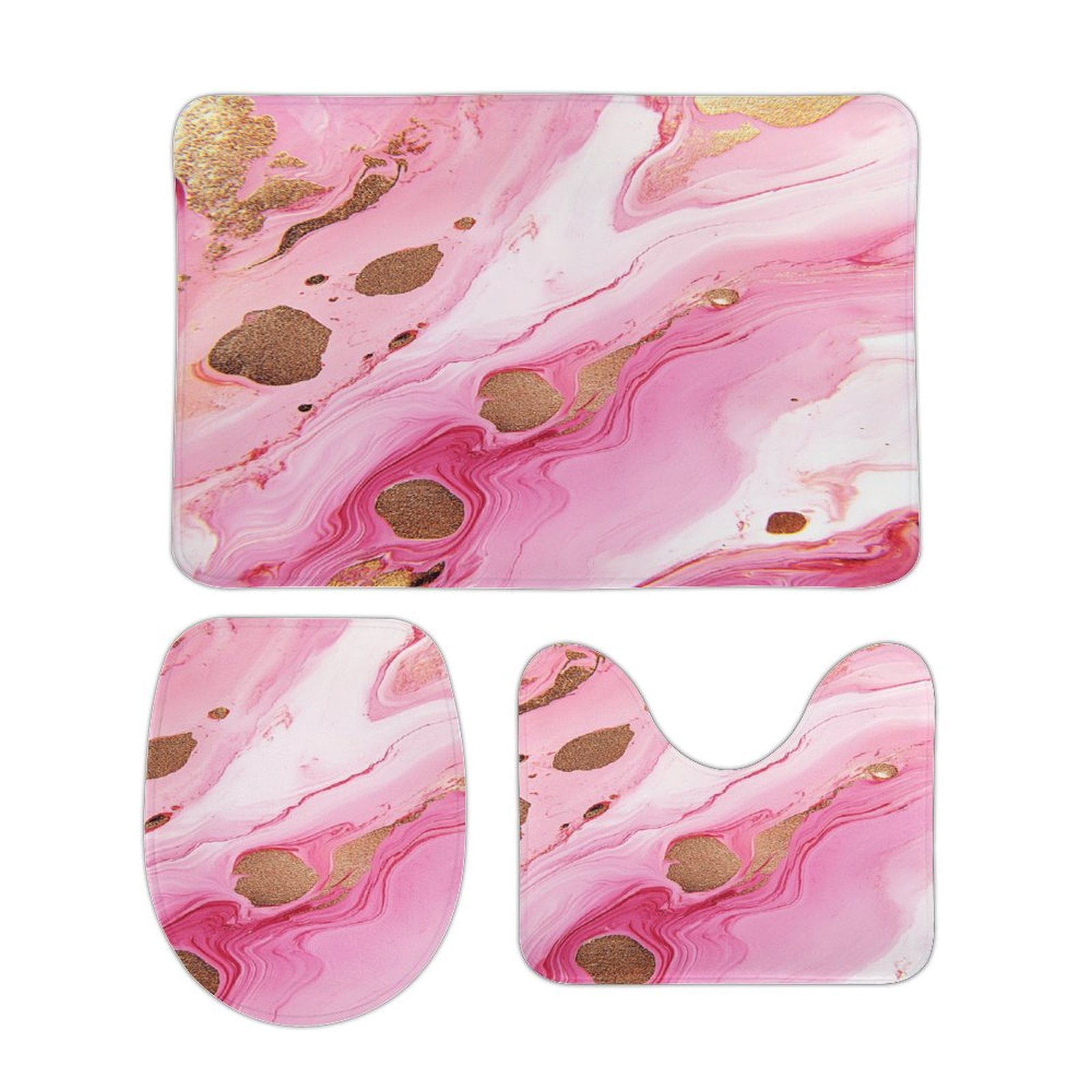 Colorful Marble Pink (8) Bathroom Mats Set of 3 Pieces Non Slip Contour ...