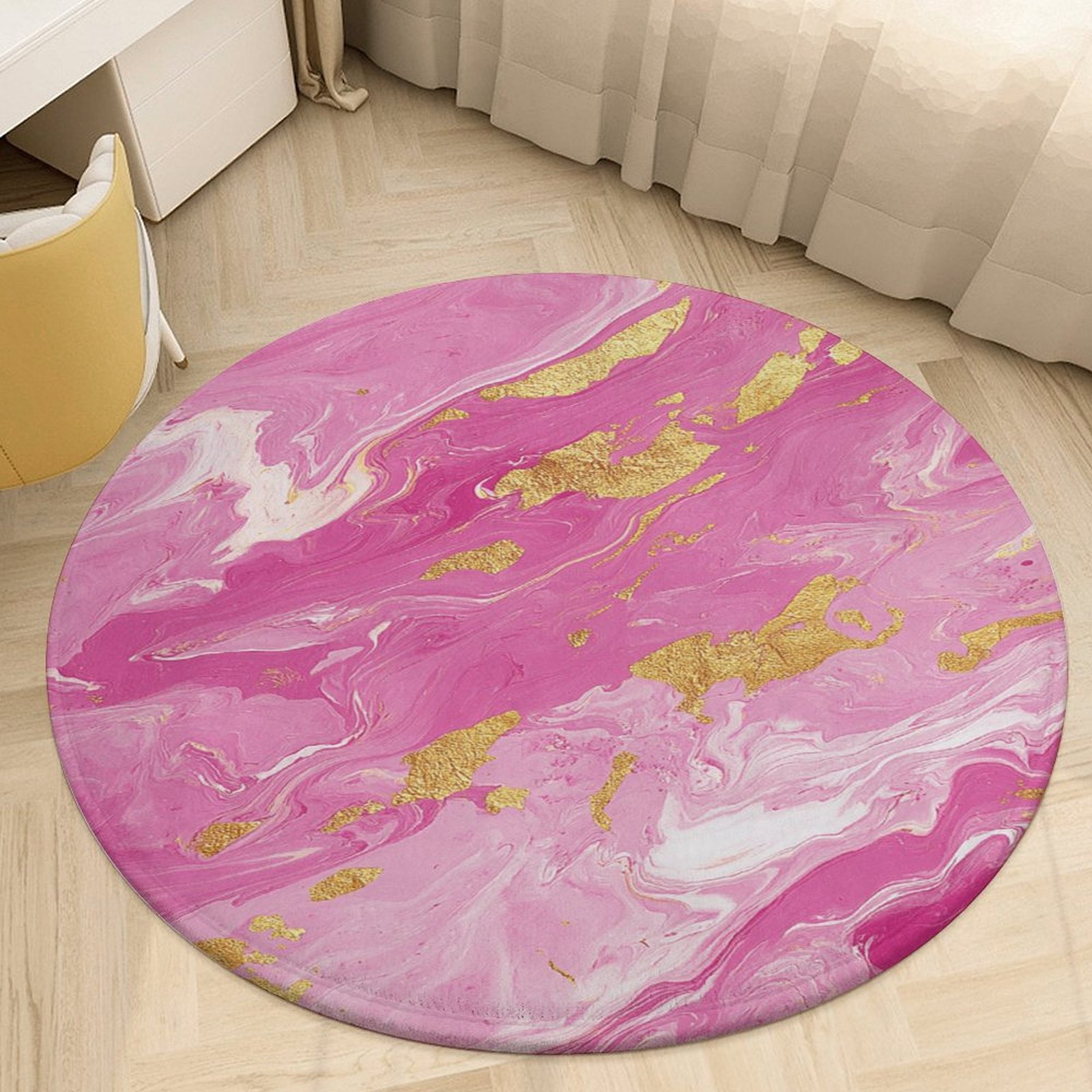 Colorful Marble Pink Round Area Rugs for Bedroom Living Room, 6FT Soft ...