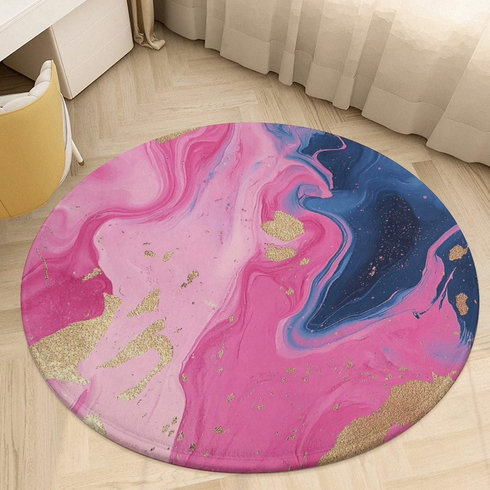 Colorful Marble Pink Round Area Rugs for Bedroom Living Room, 6FT Soft ...