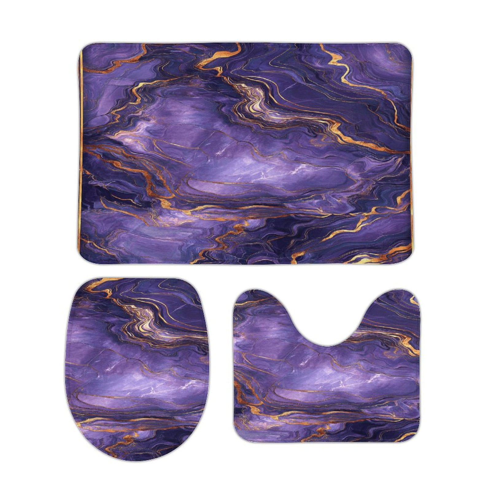 Colorful Marble Purple Gilded Gold (12) Bathroom Mats Set 3-piece Bath ...