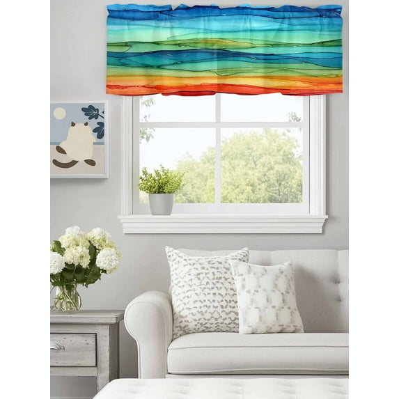 Colorful Marble Rainbow Wave Valances for Windows,Rod Pocket Valance ...