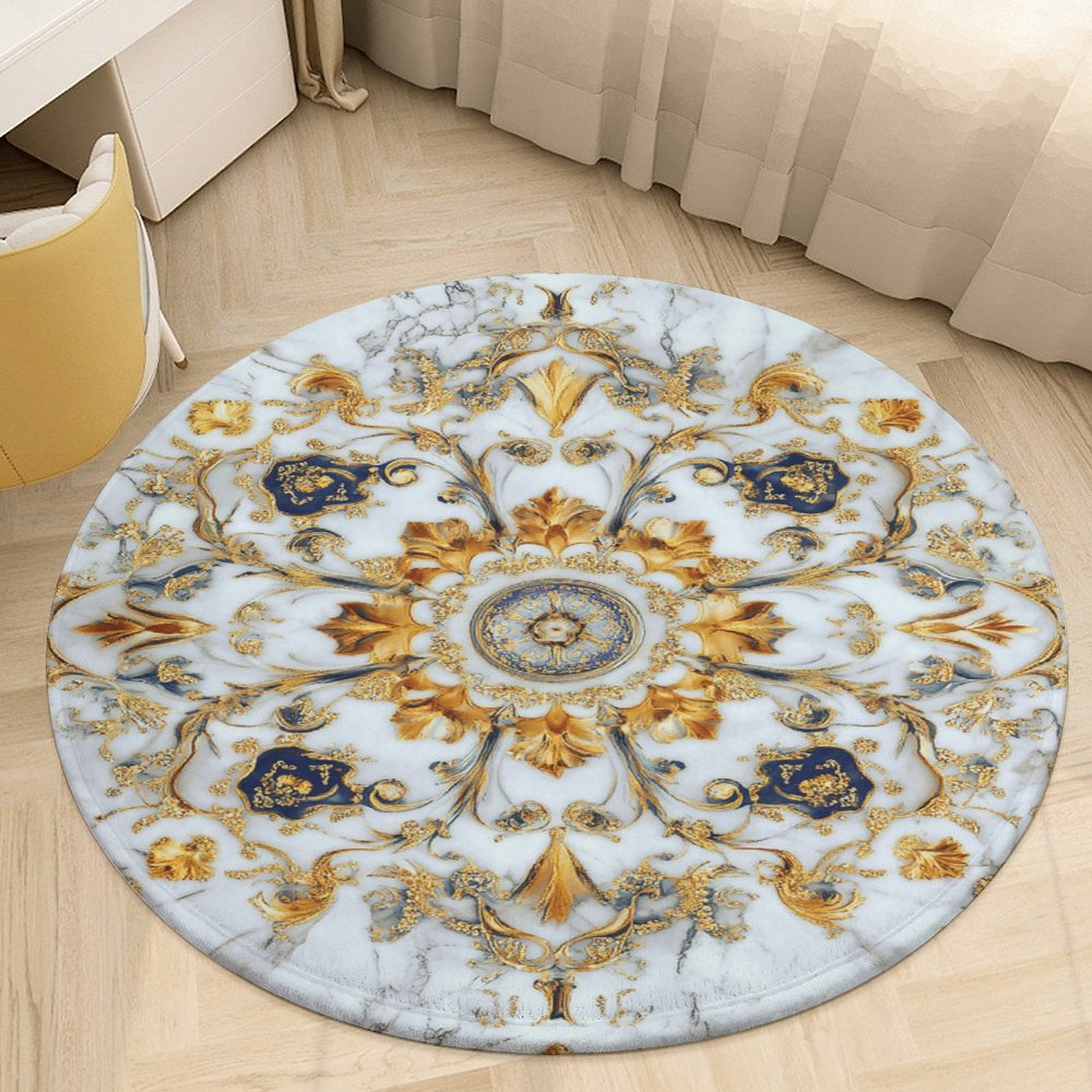 Colorful Marble Round Area Rugs for Bedroom Living Room, 4FT Soft Indoor Circle Carpets, Carpet ...