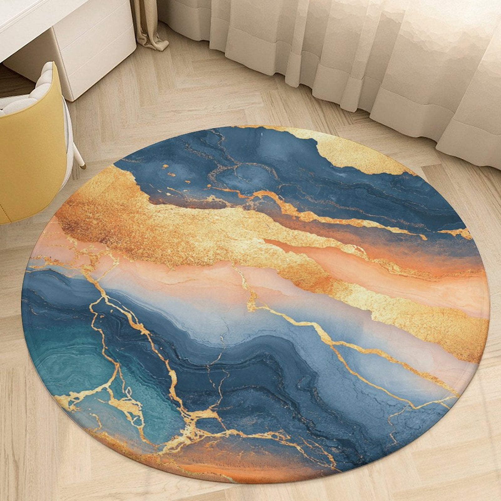 Colorful Marble Round Area Rugs for Bedroom Living Room, 5FT Soft ...