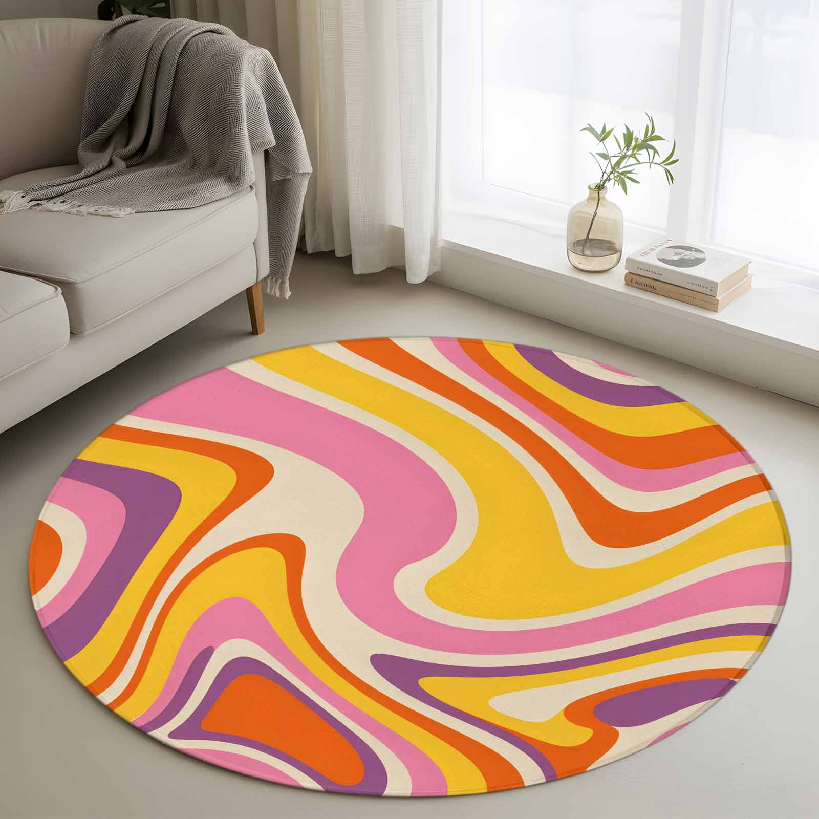 Colorful Marble Round Rug 4ft Washable Circle Entryway Rugs Non Slip ...