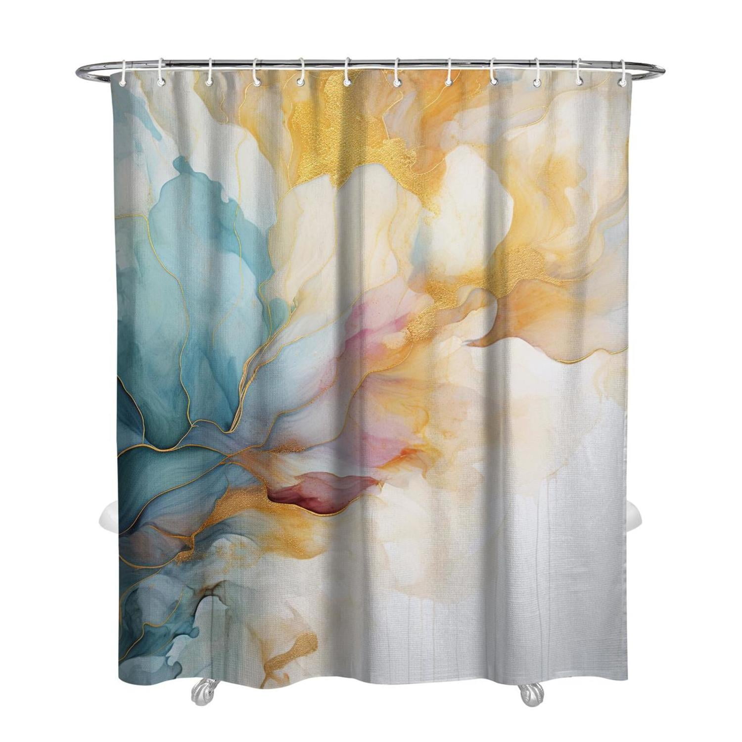 Colorful Marble Shower Curtain, Abstract Jade Texture Gold Stripes ...