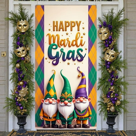 Colorful Mardi Gras Banner Argyle Pattern Carnival Display Gold Stars ...