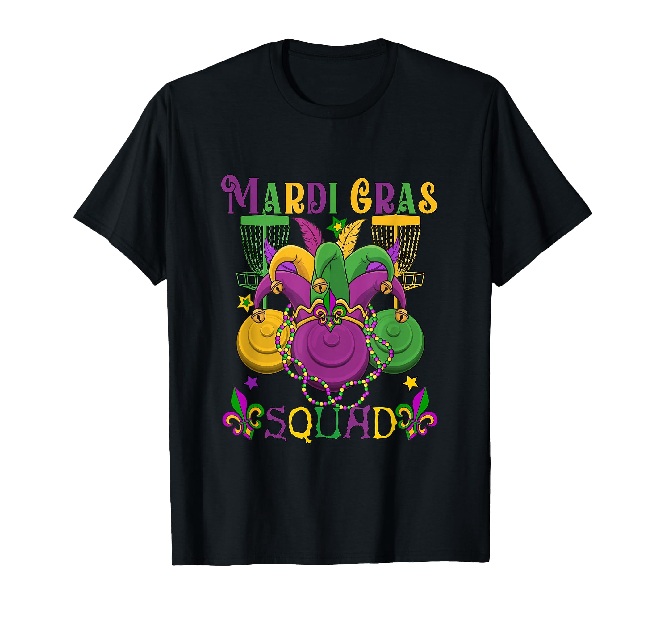 Colorful Mardi Gras Disc Golf Squad T-Shirt for Fun Parade Celebrations ...
