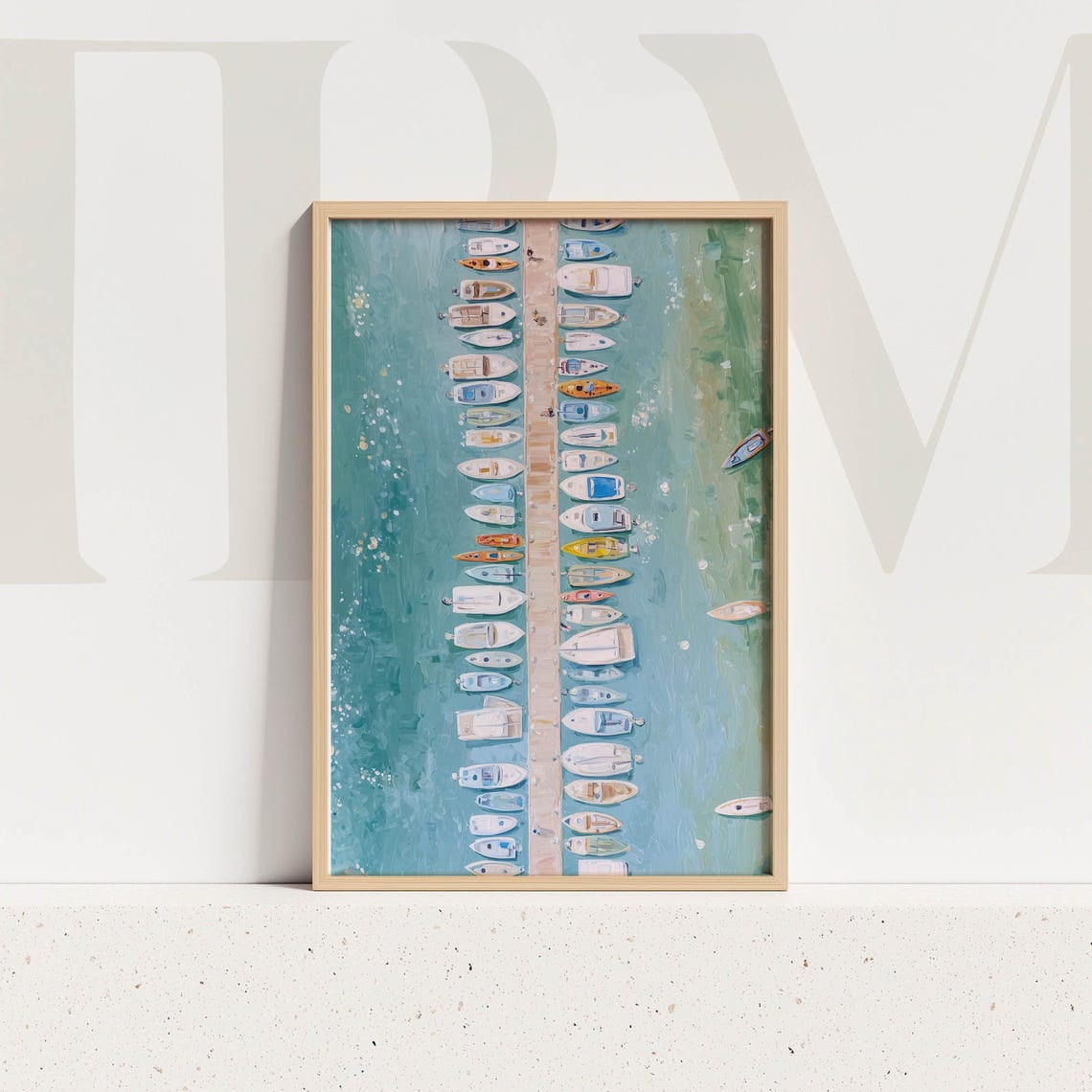 Colorful Marina Boats Print: Coastal Harbor Nautical Ocean Scene ...