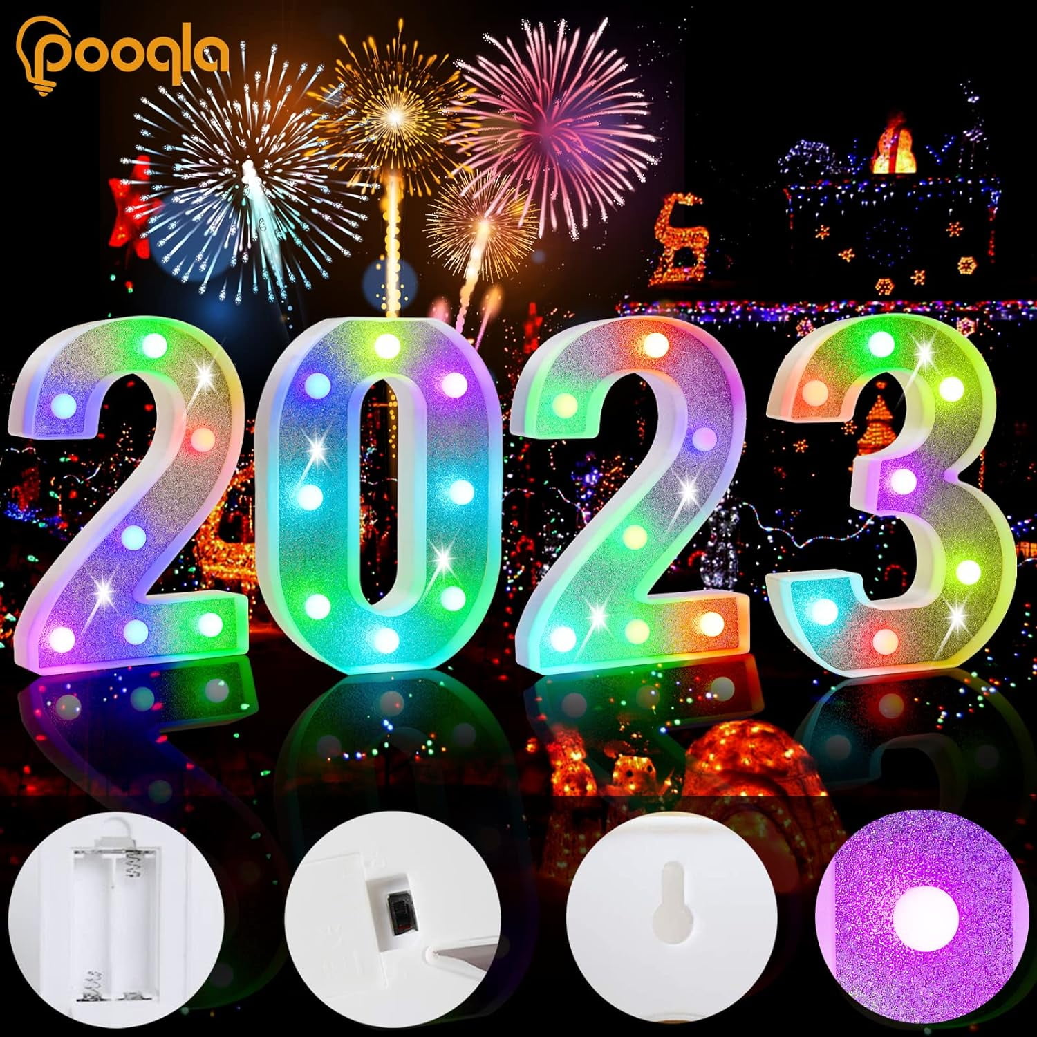 Colorful Marquee Numbers with Remote, RGB Light Up Numbers, Glitter LED ...