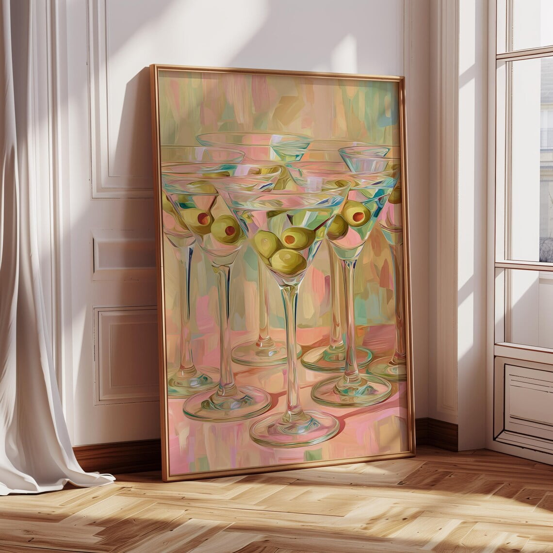 Colorful Martini Glass Poster, Mid,Century Modern Bar Decor Home Decor ...