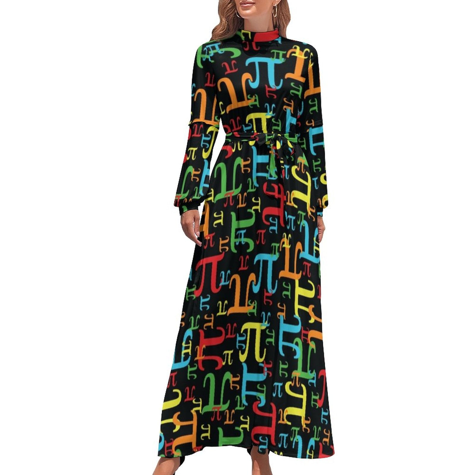 Colorful Math Dress Long Sleeve Mathematical Symbols Modern Maxi Dress ...