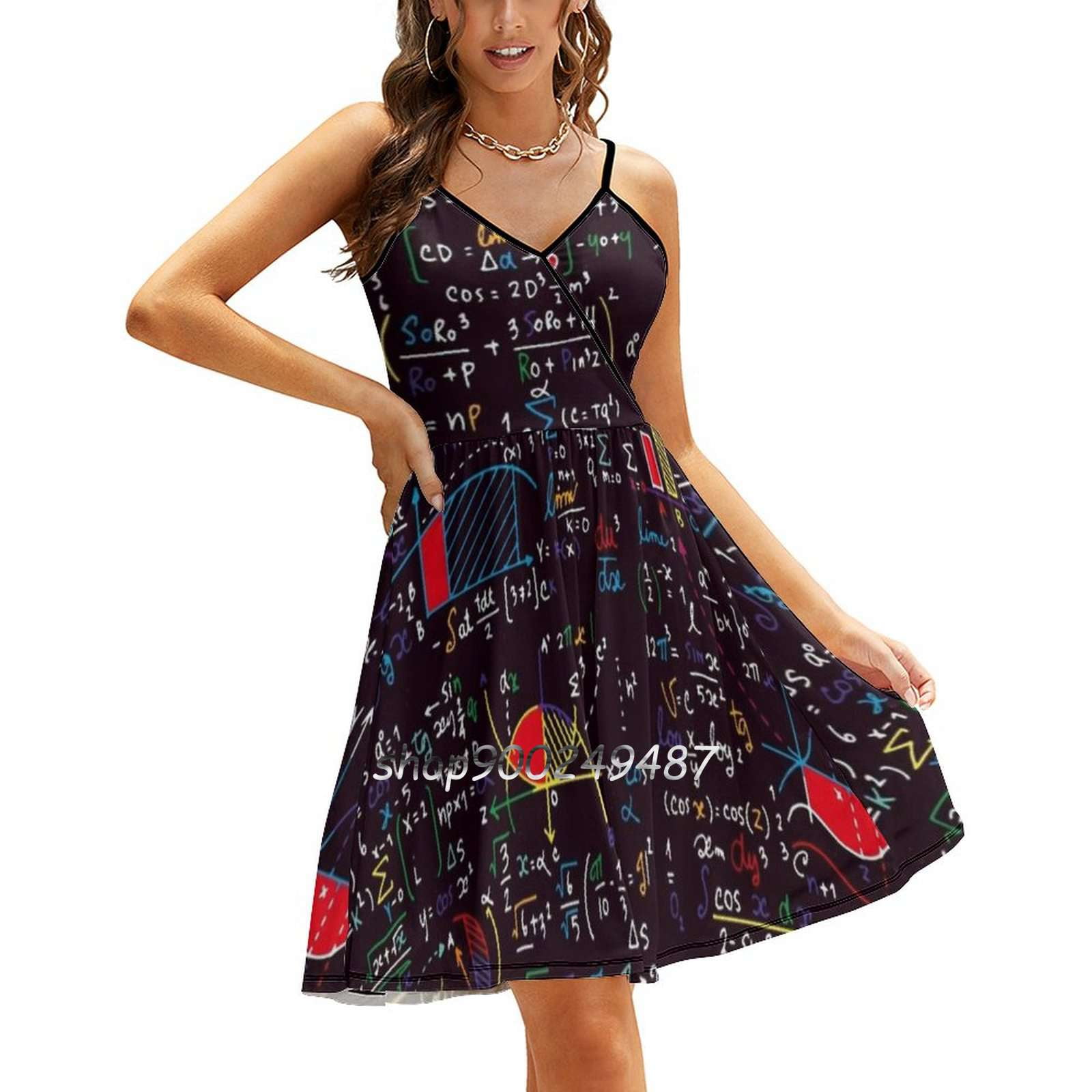 Colorful Math Formulas Evening Party Dresses Midi Sexy Dress Female ...