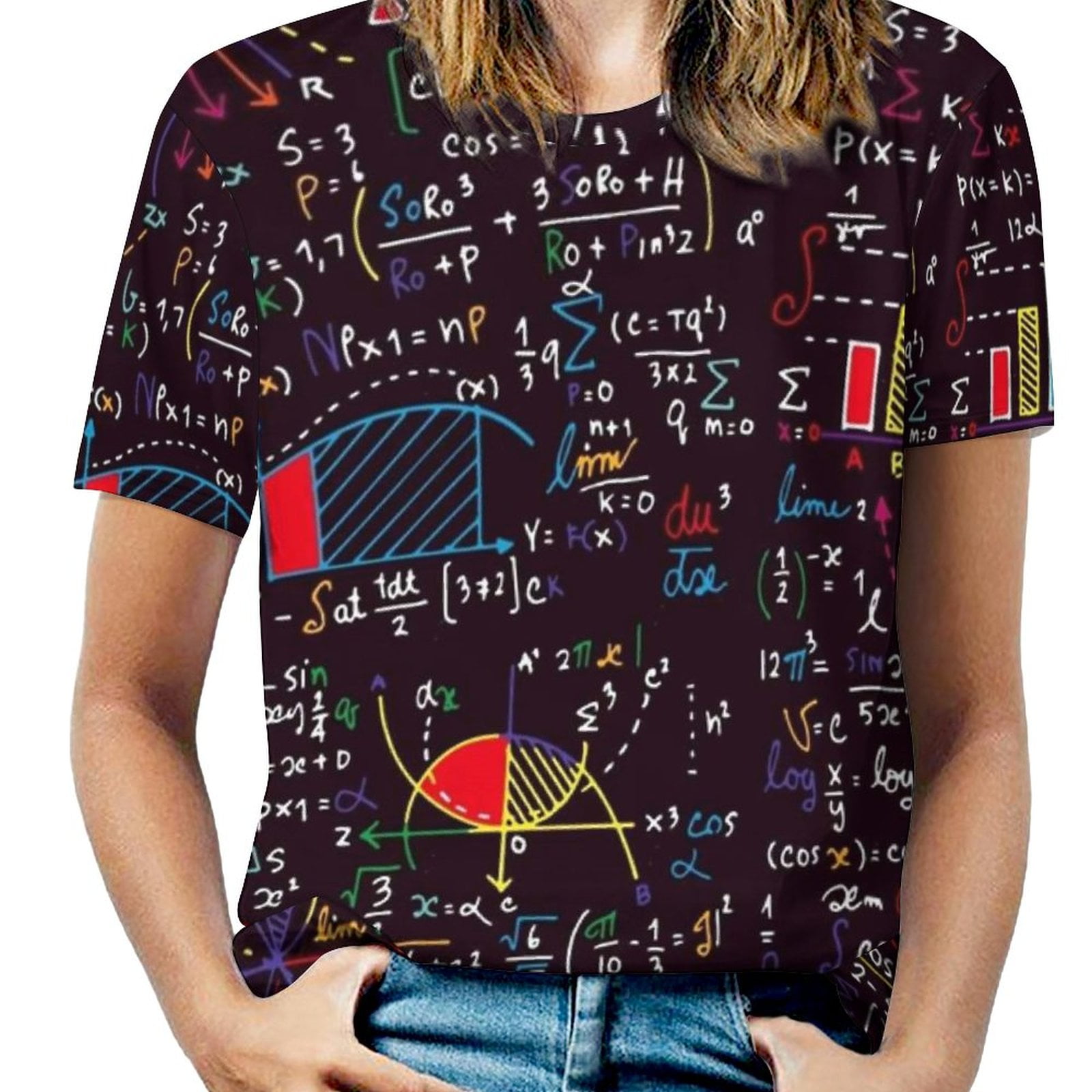 Colorful Math Formulas Women'S T-Shirt Summer Fashion Print Floral V ...