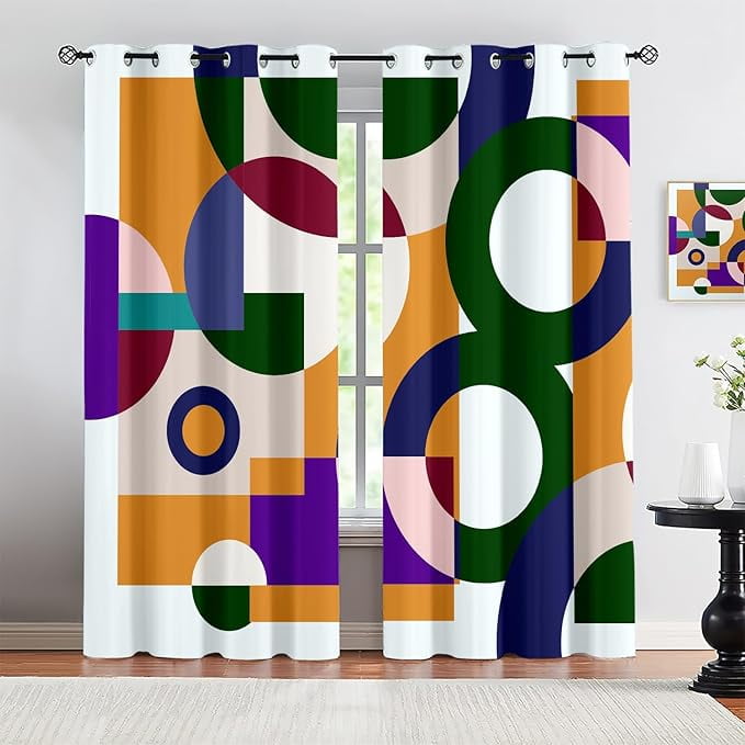 Colorful Medieval Circles Blackout Curtains, Yellow Blue Bohemian Art ...