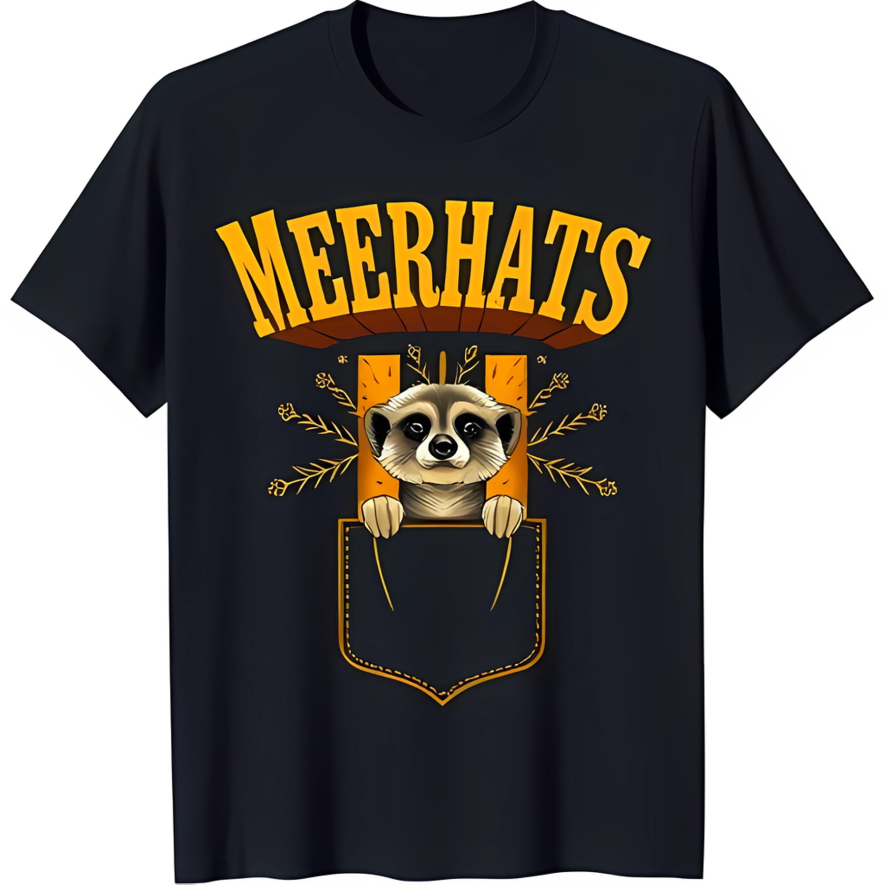 Colorful 'Meerhats' Graphic Black T-Shirt with Pocket Peeking Meerkat ...