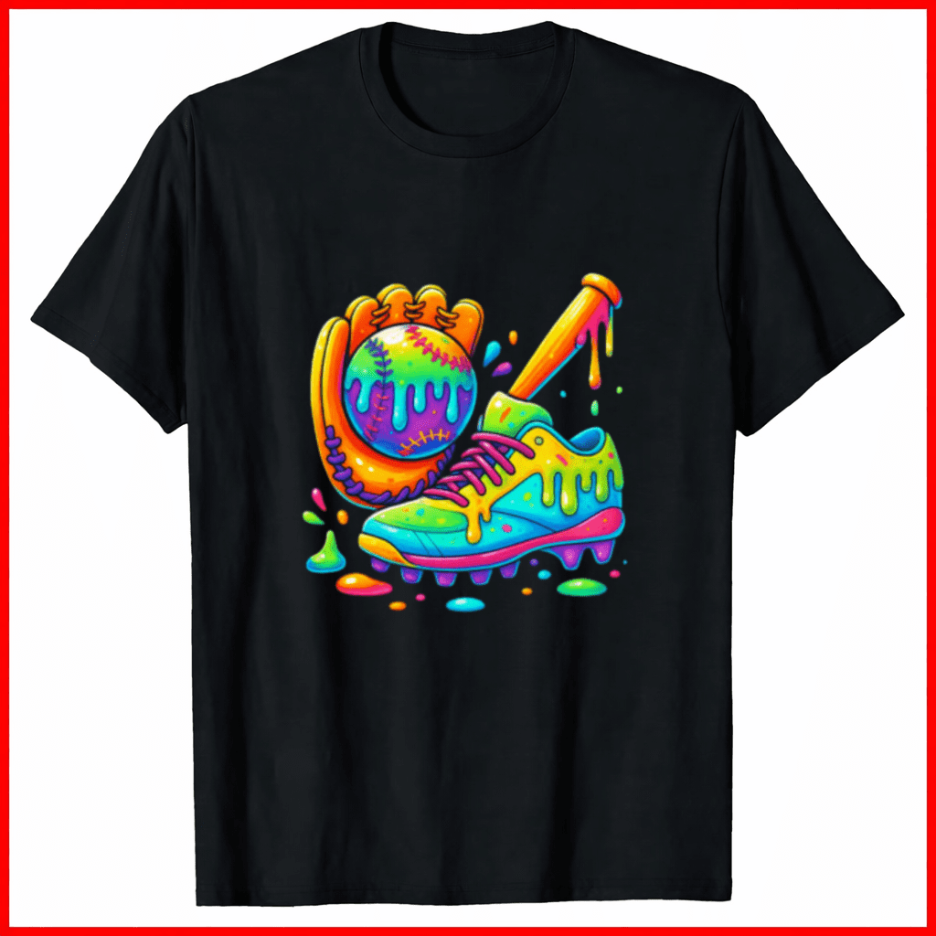 Colorful Melting Baseball Ice Cream Tee for School Travel and Sports ...