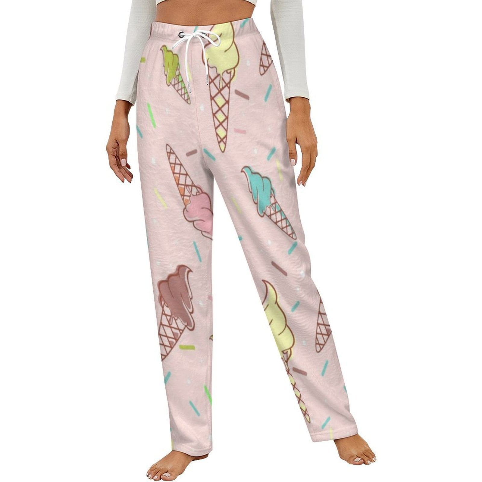 Colorful Melting Ice-Cream Winter Female Pants Flannel High Waist Women ...