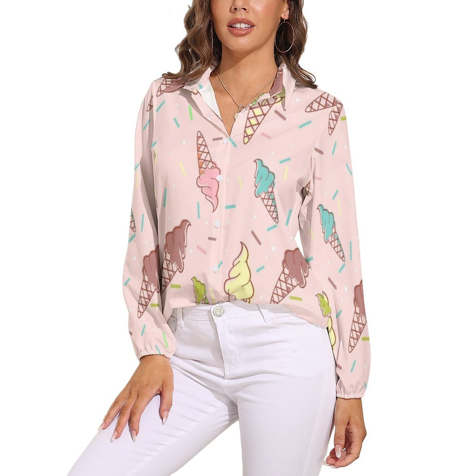 Colorful Melting Ice-cream Long Sleeve Blouse Woman Streetwear Casual ...