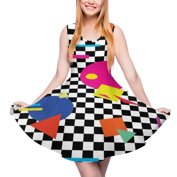 Colorful Memphis Dress Retro Shapes 1980s Sexy Dresses High Waist ...