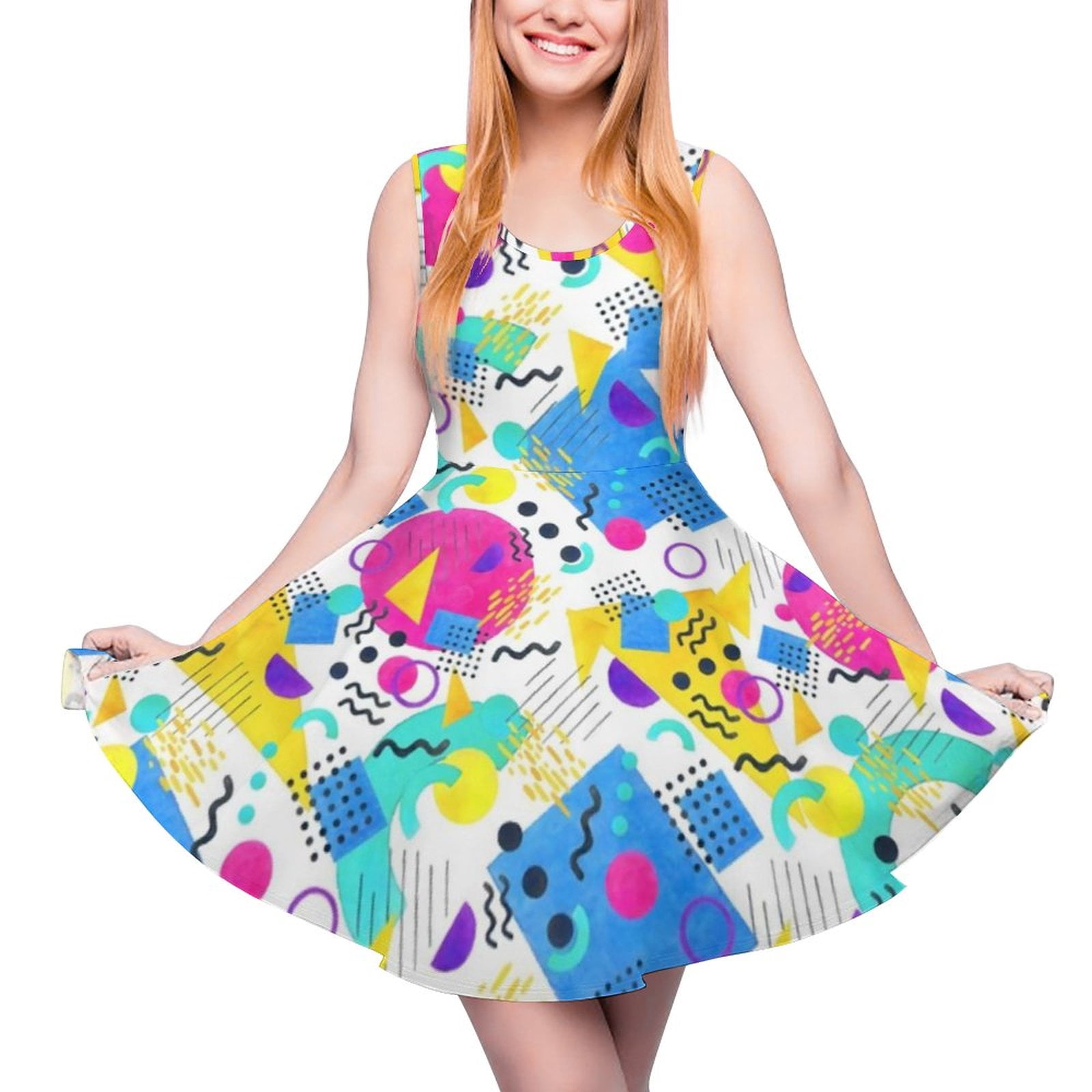 Colorful Memphis Dress Retro Shapes 1980s Sexy Dresses High Waist ...