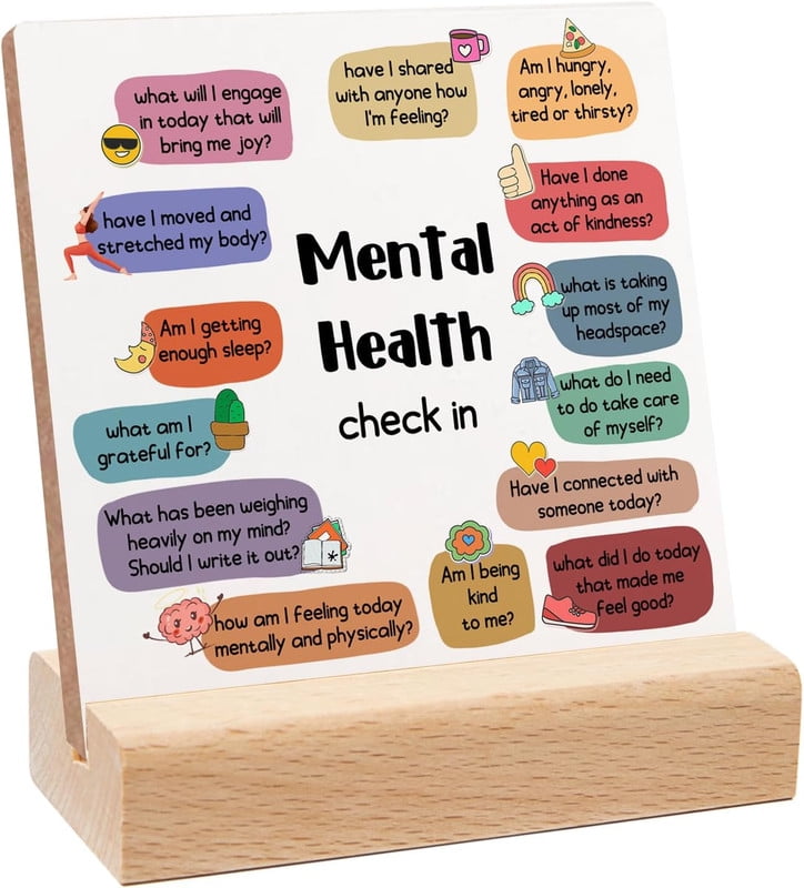 Colorful Mental Health Check-In Wood Sign with Wooden Stand - Positive ...