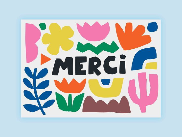 Colorful Merci Card – Whimsical Floral Design for Thank You Notes ...
