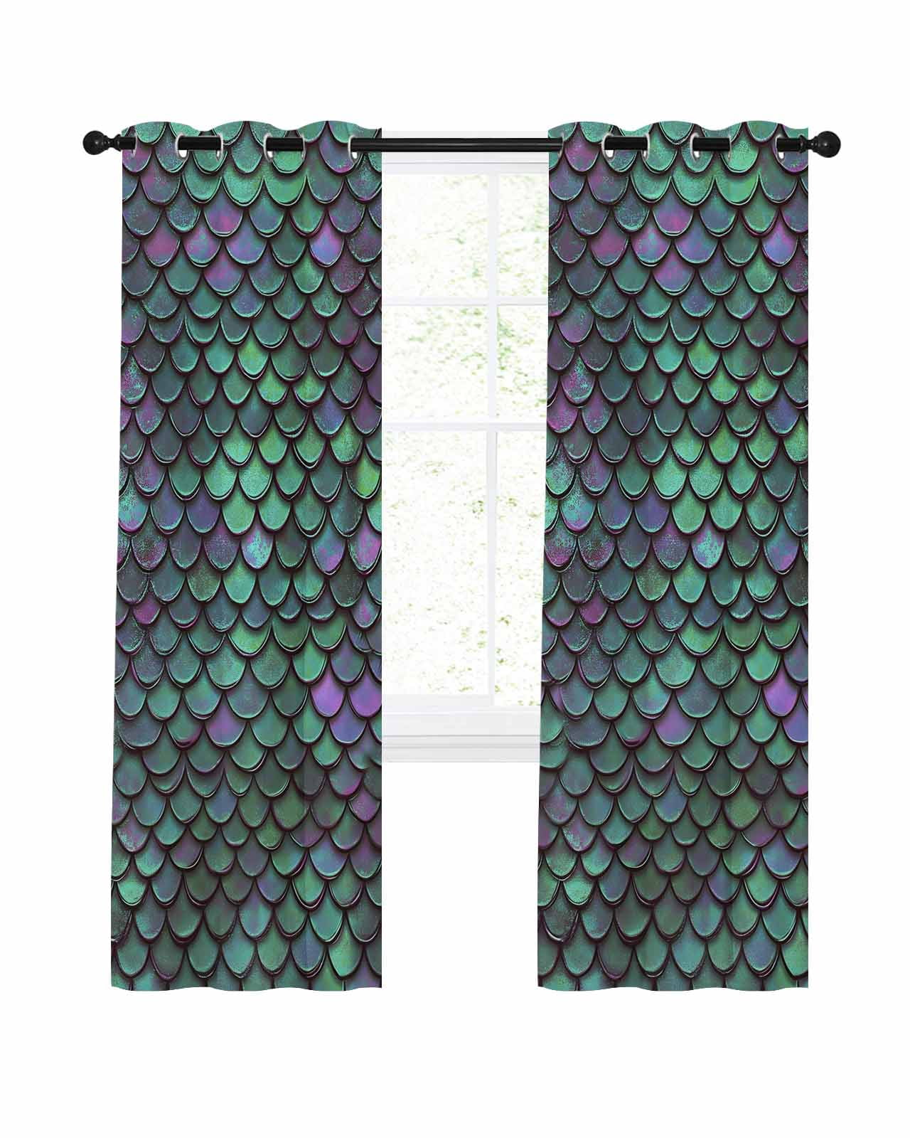 Colorful Mermaid Blackout Curtains 63 Inch Length Scales Ombre Texture ...