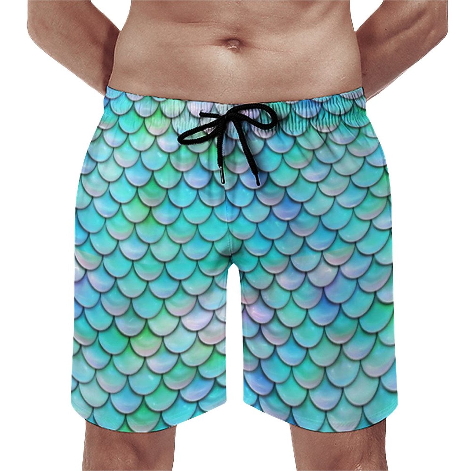 Colorful Mermaid Board Shorts Aqua Blue Scales Beach Short Pants Trenky ...