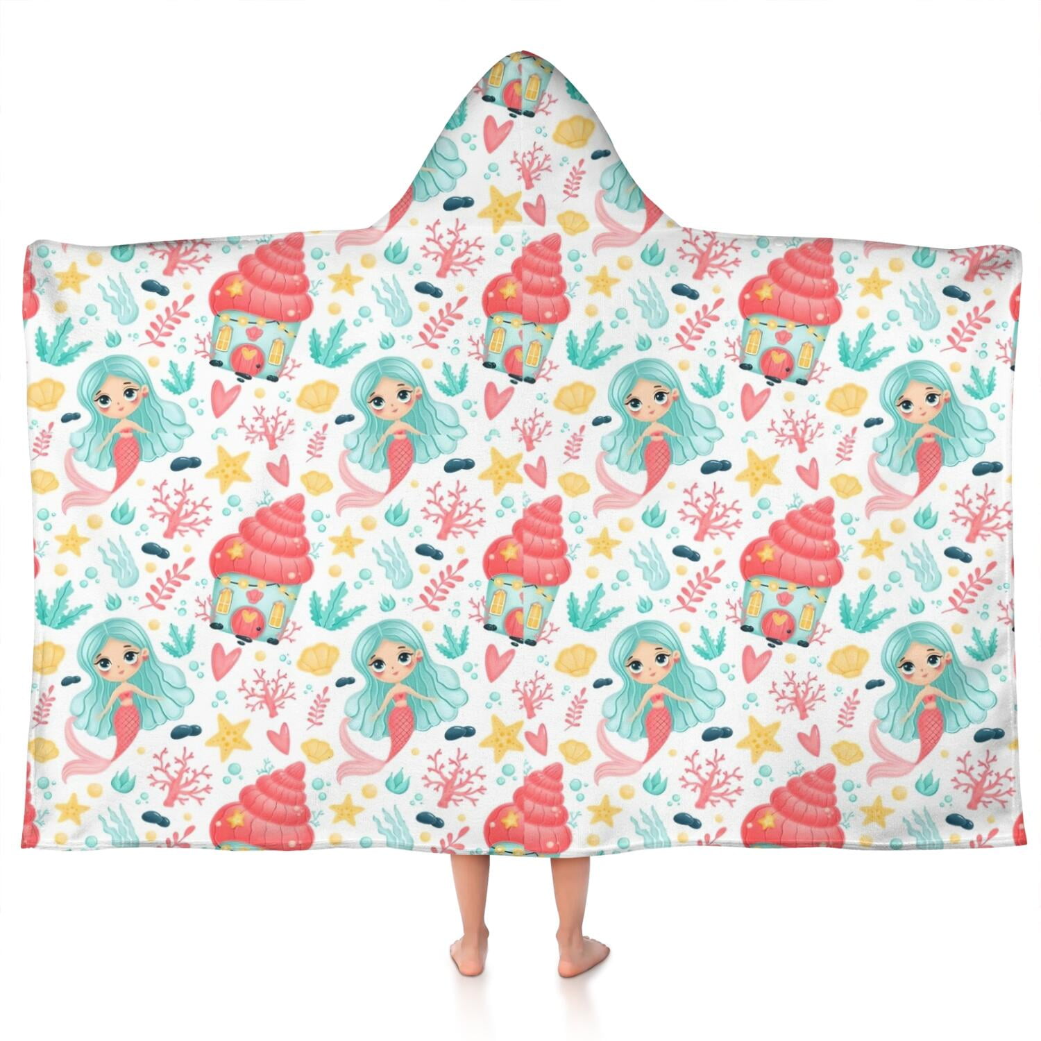 Colorful Mermaid Princess Pattern Hooded Bath Towel，50"x30" for Ages 3 ...