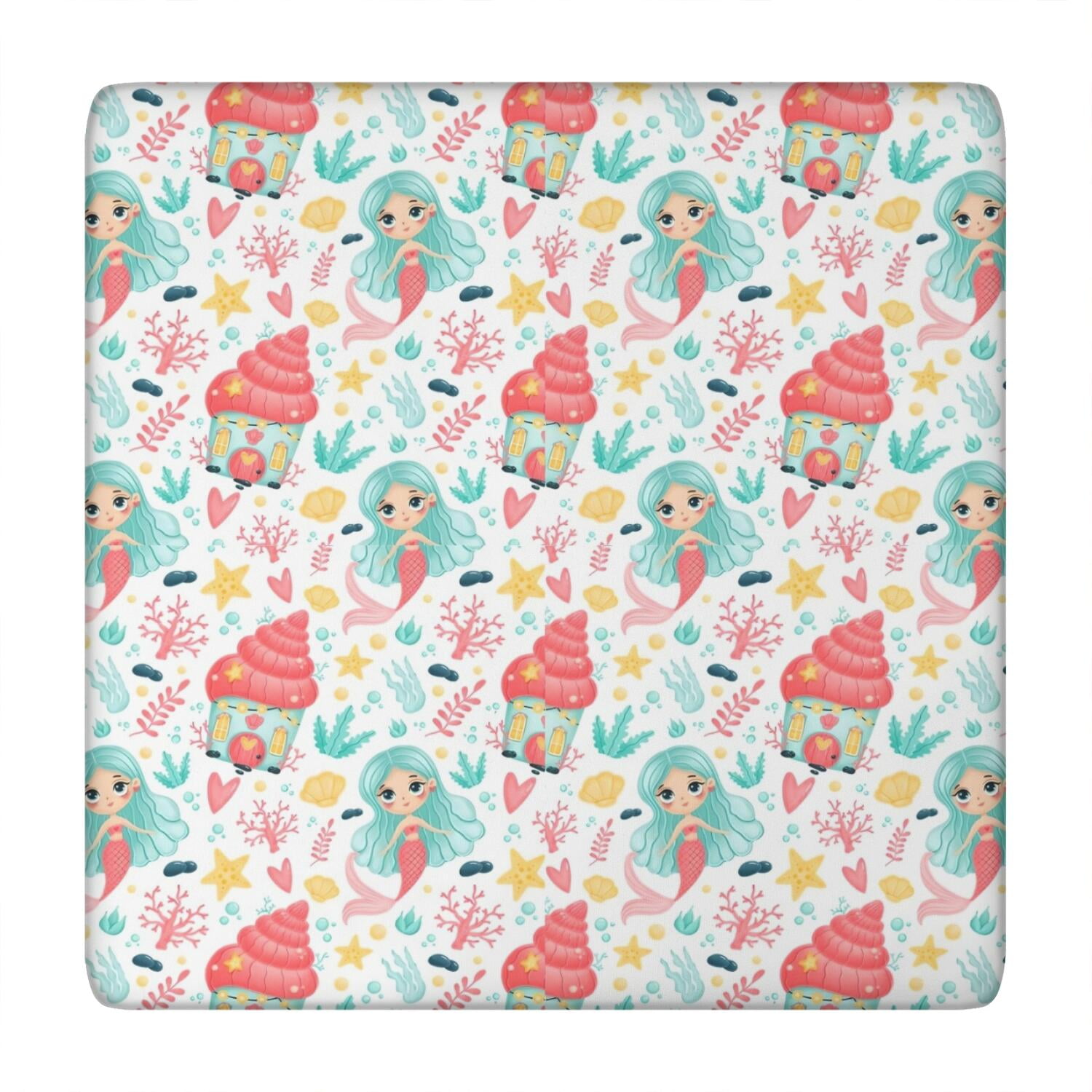 Colorful Mermaid Princess Pattern Square Fitted Tablecloth with Elastic ...