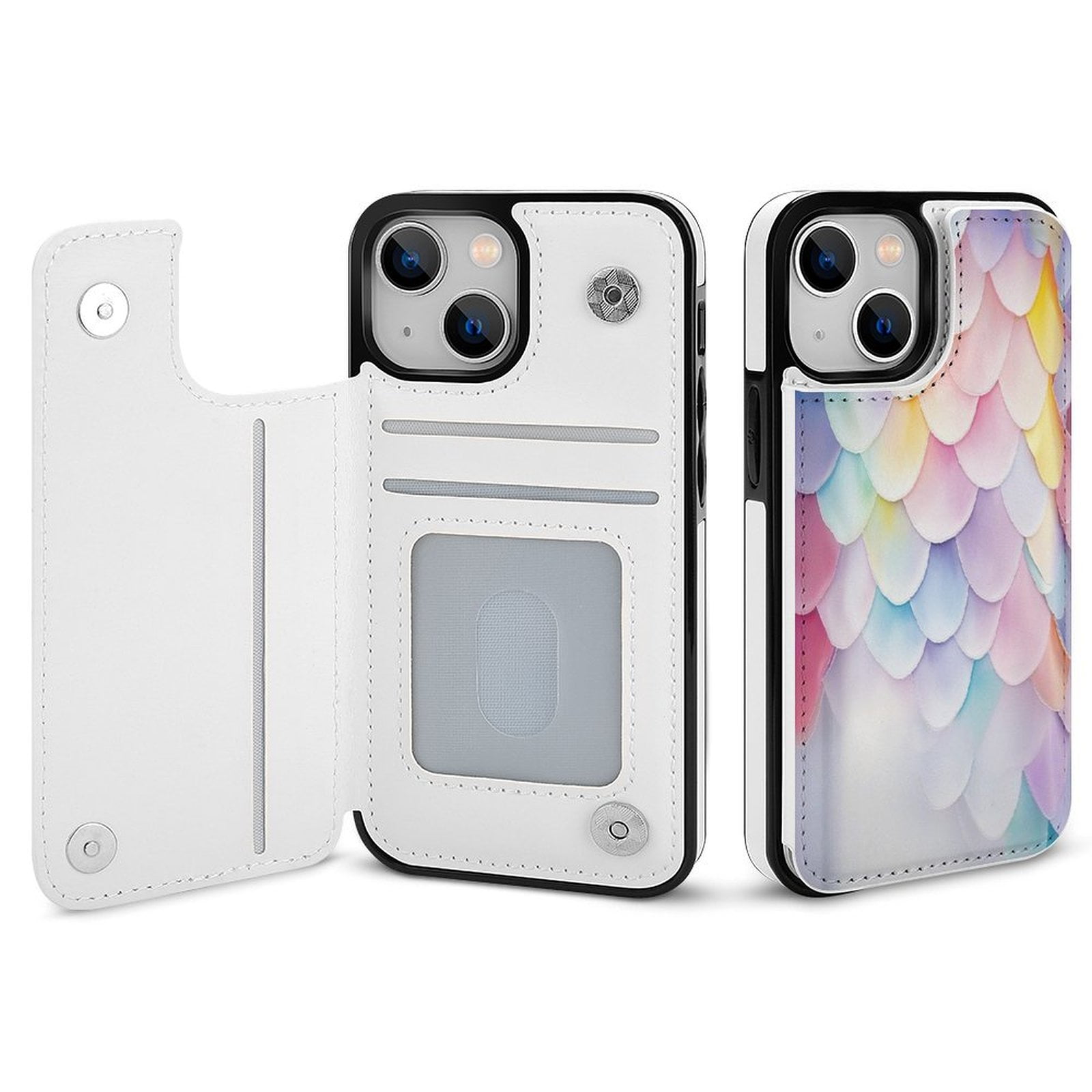 Colorful Mermaid Scales Leather Wallet Case for iPhone 16 15 14 13 12 ...