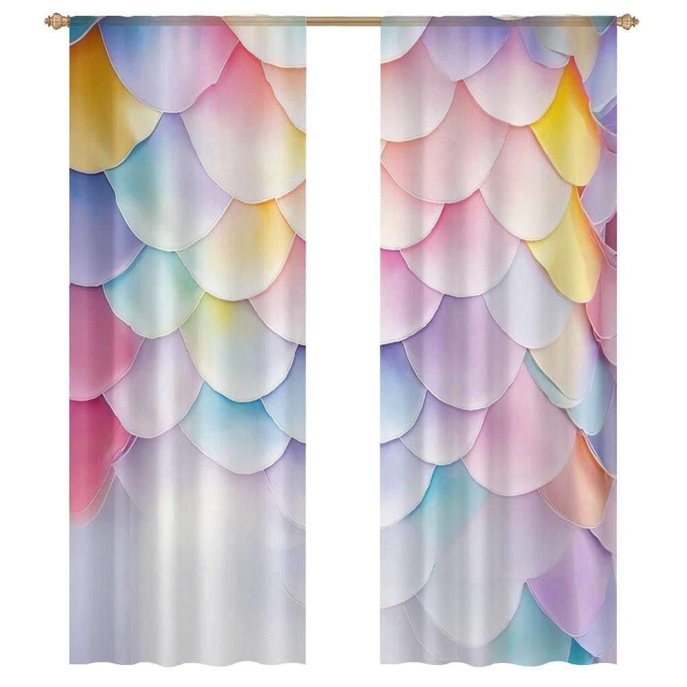 Colorful Mermaid Scales Modern Tulle Window Curtains for Living Room ...