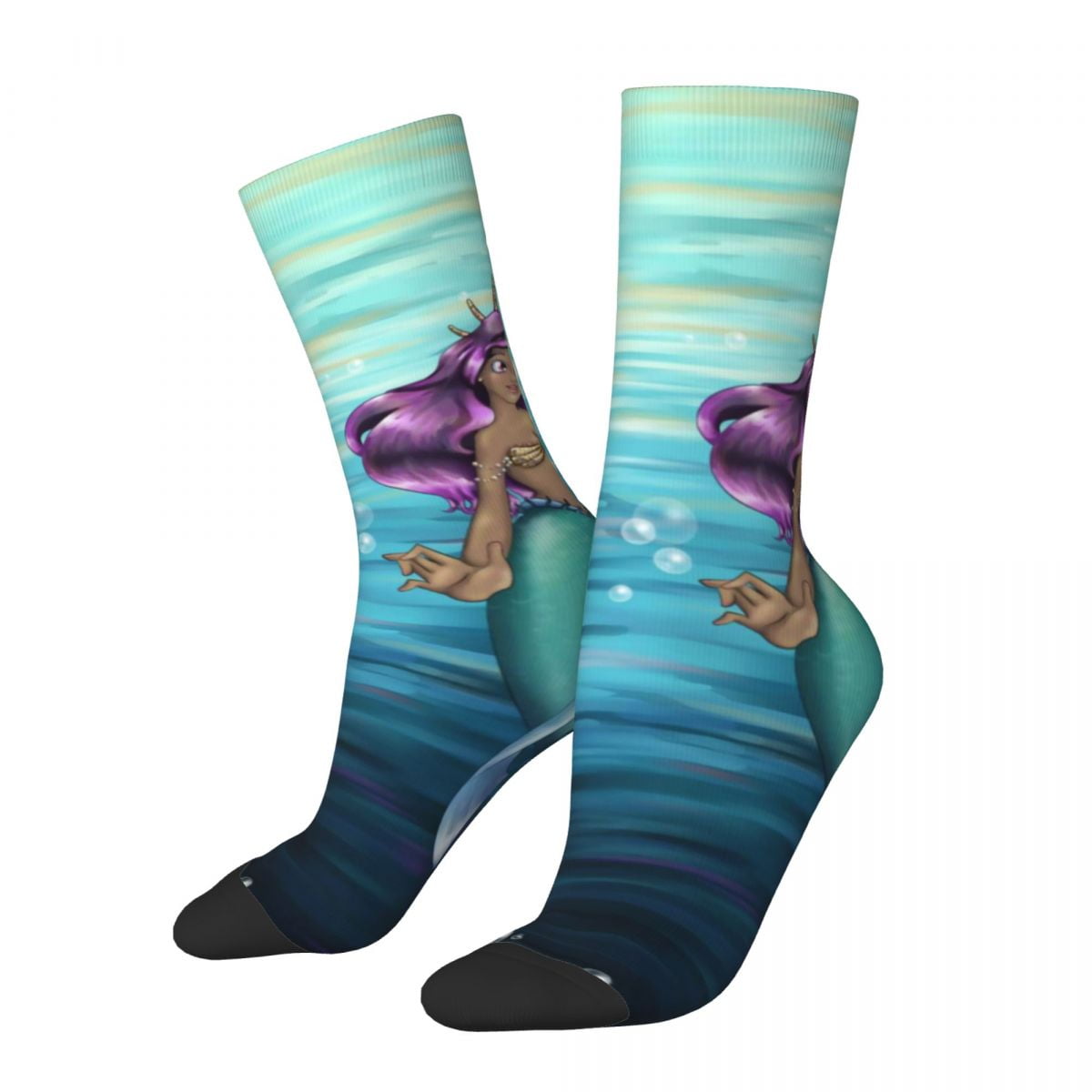 Colorful Mermaid Socks Aqua Blue Scales Elegant Stockings Women Men ...