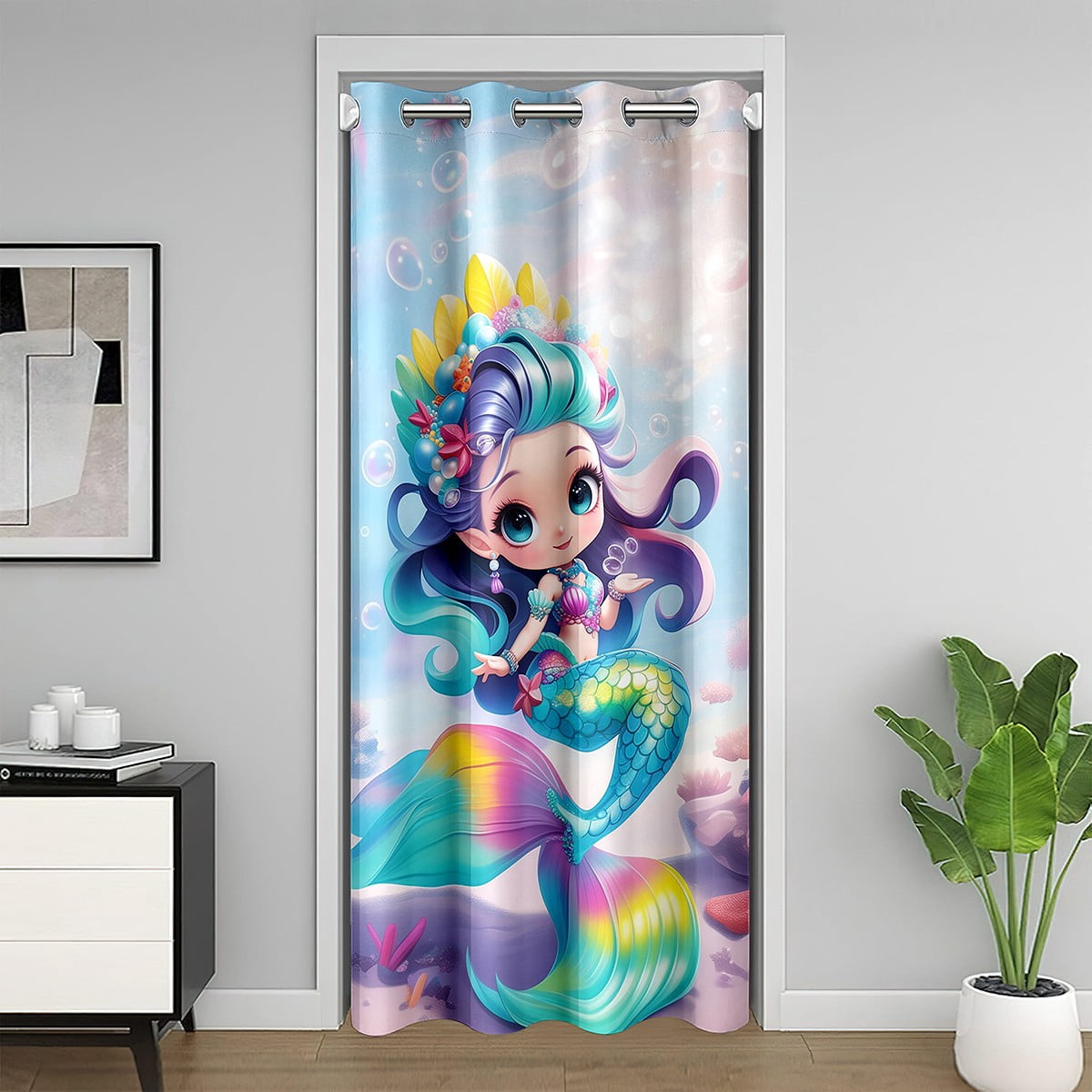 Colorful Mermaid Tail Door Curtain 84"x52" 1 Panel,Mermaid Doorway ...