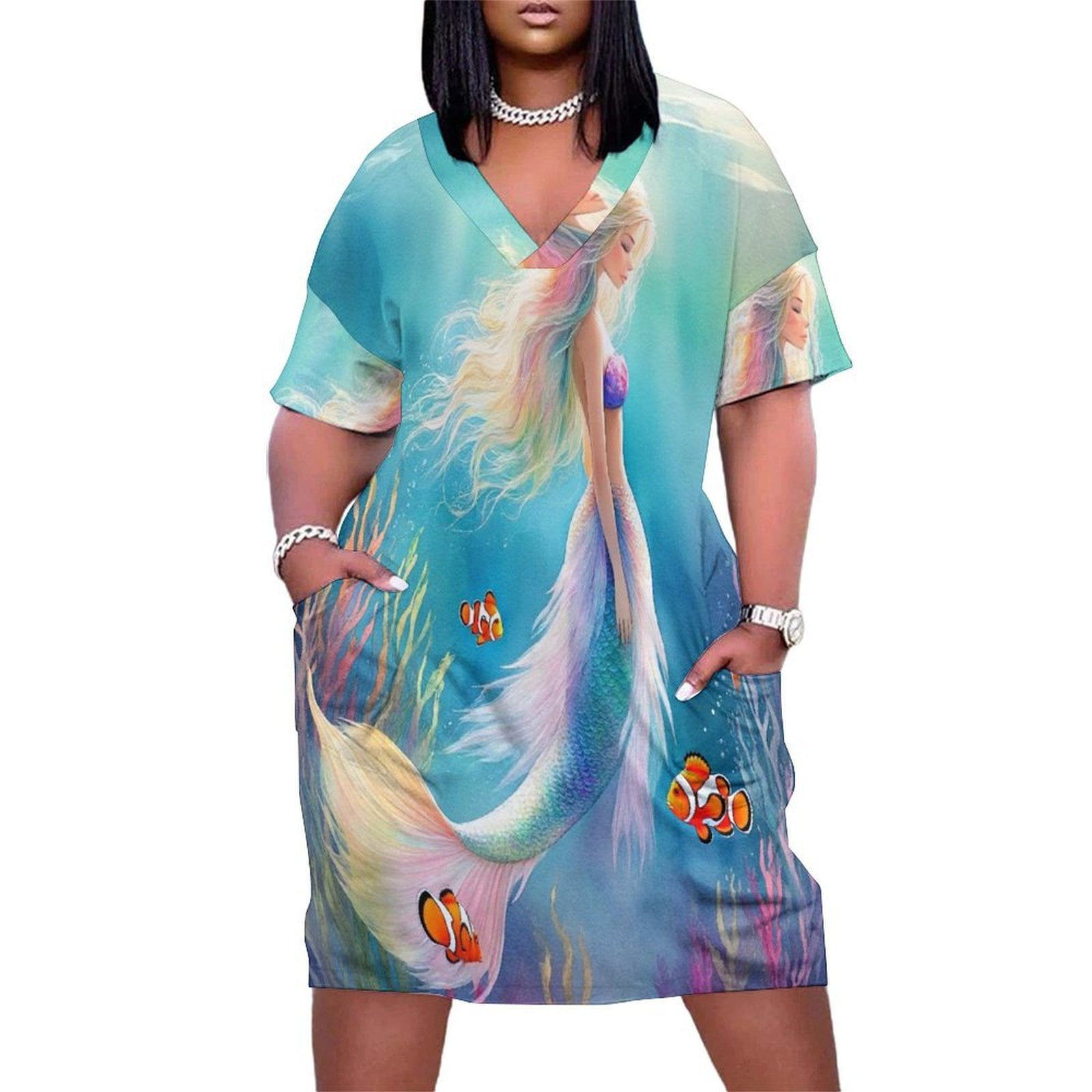 Colorful Mermaid Under The Sea Loose Pocket Dress Dresses Summer Summer ...