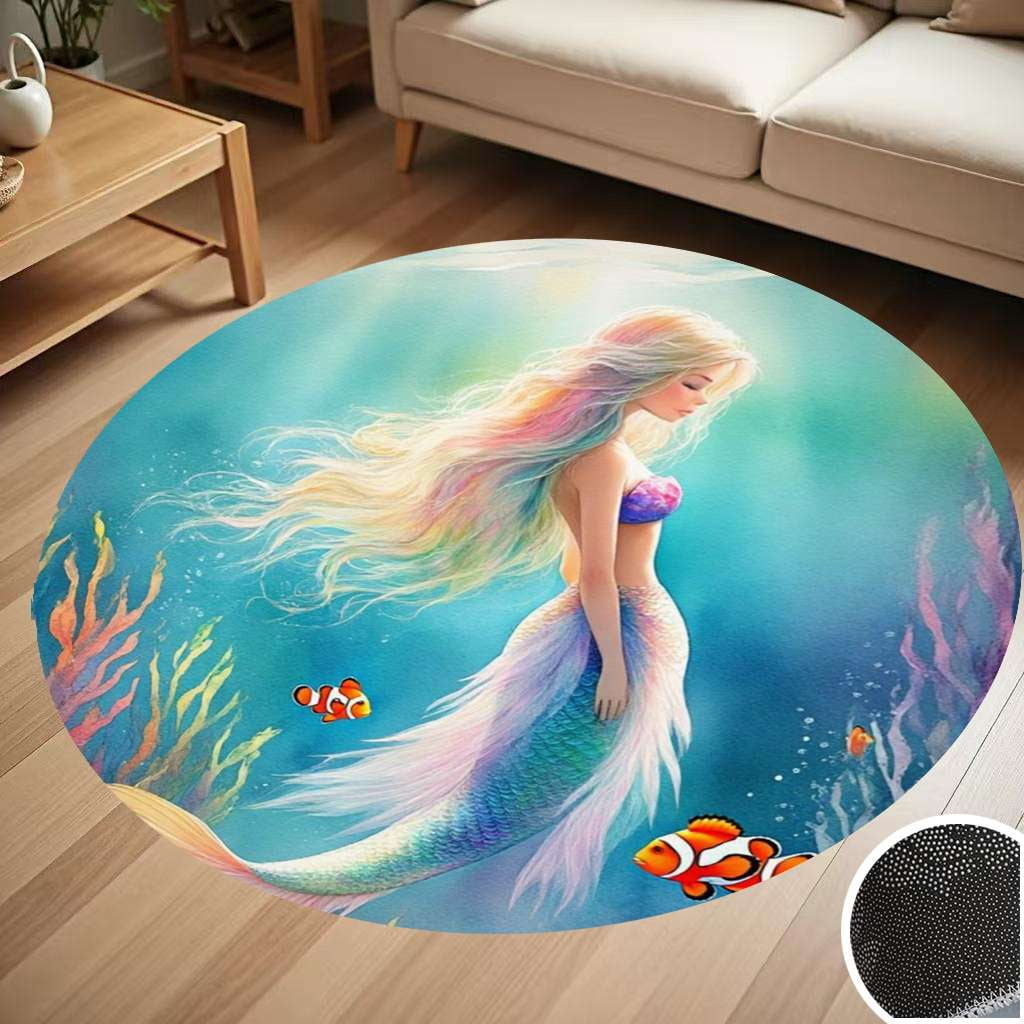 Colorful Mermaid Under The Sea Round Carpet Living Room Bedroom Home ...