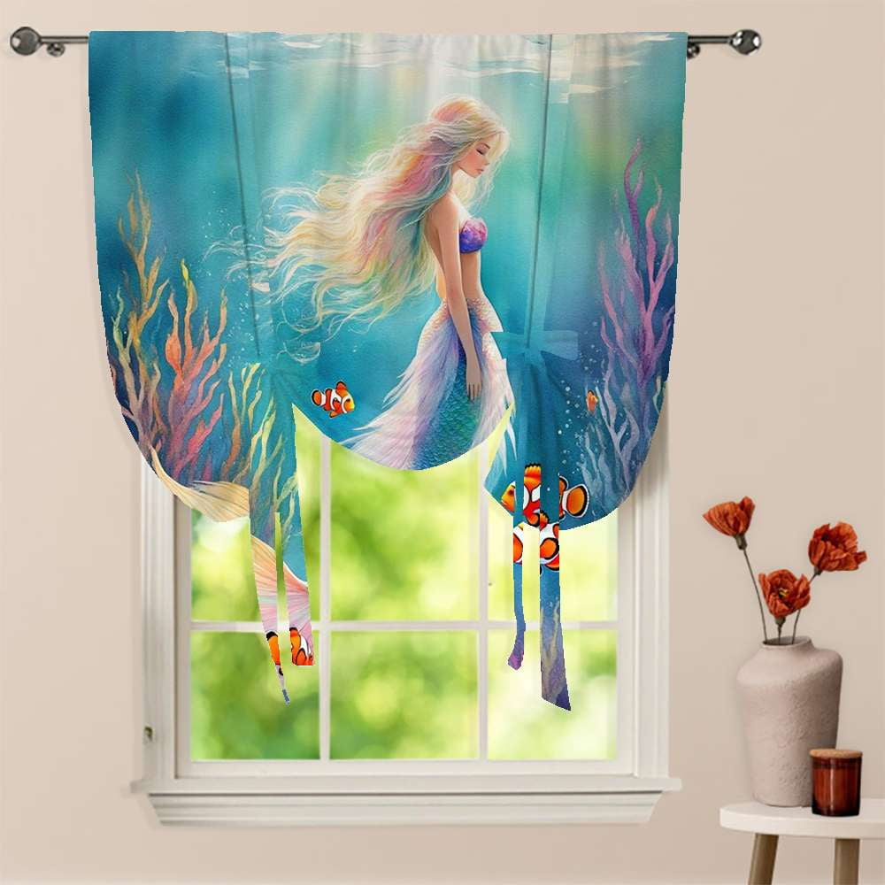 Colorful Mermaid Under The Sea Window Curtain for Living Room Roman ...