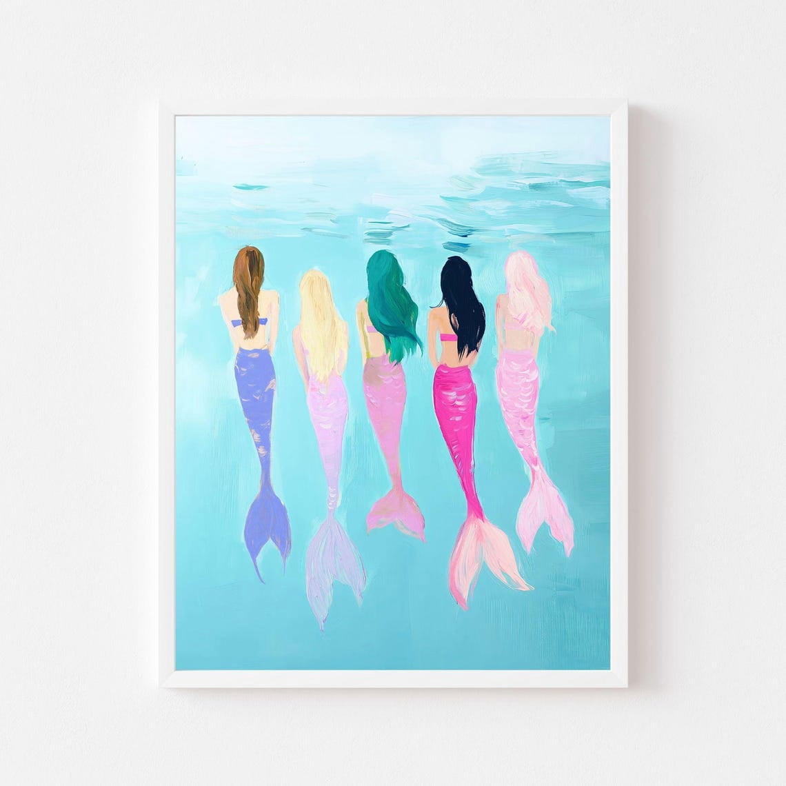 Colorful Mermaids Under The Sea Painting Coastal Girl'S Room Wall Art ...