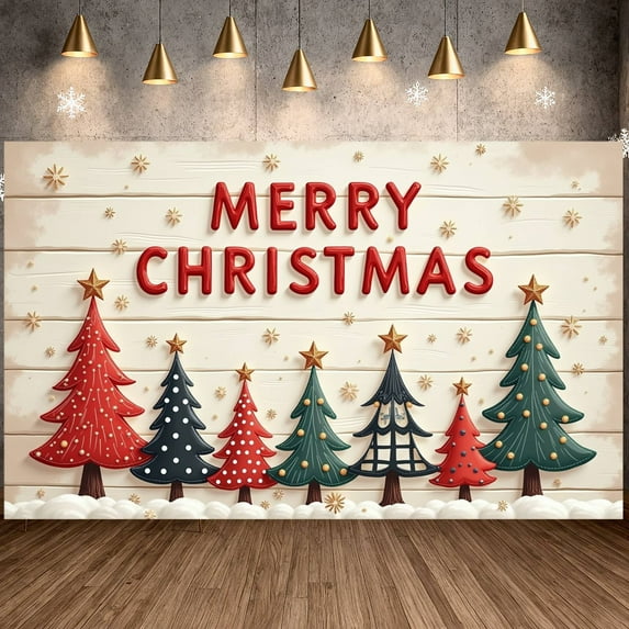 Colorful Merry Christmas Banner Gold Snowflakes Xmas Backdrop Christmas ...