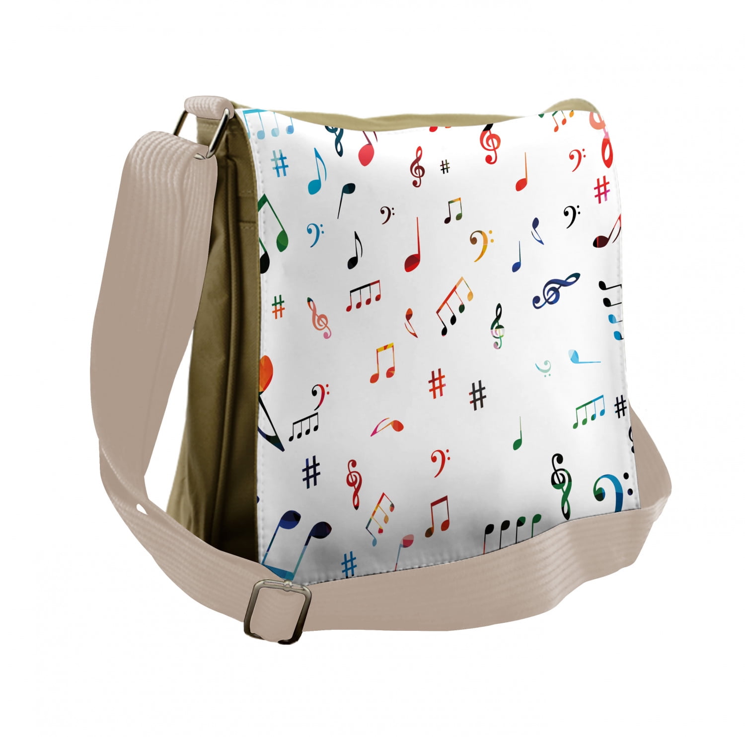 Colorful Messenger Bag, Musical Notes and Symbols, Unisex Cross-body ...
