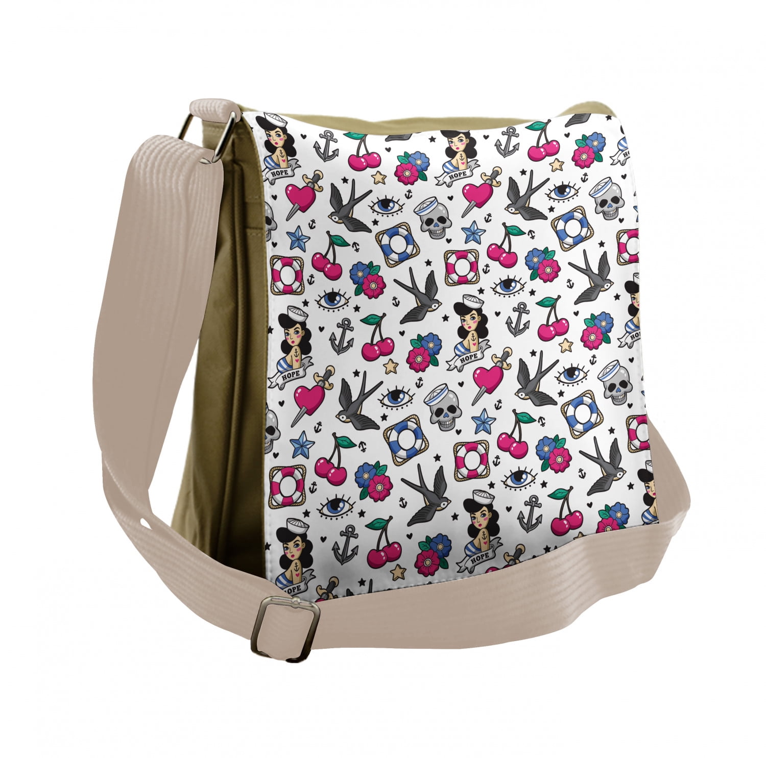 Colorful Messenger Bag, Various Cartoon Like Items, Unisex Cross-body ...