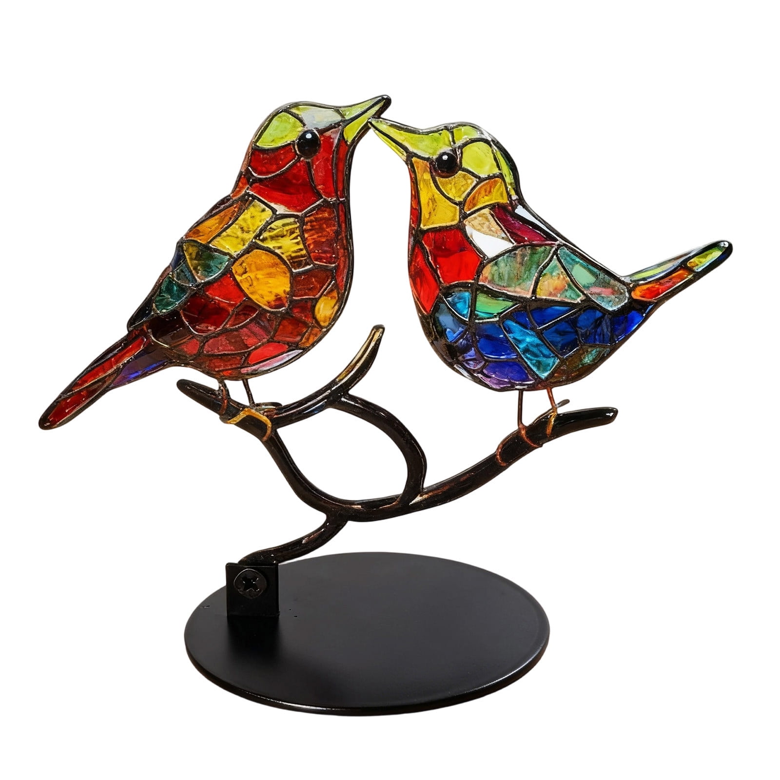 Colorful Metal Bird Ornament with Stained Glass Details, Whimsical ...
