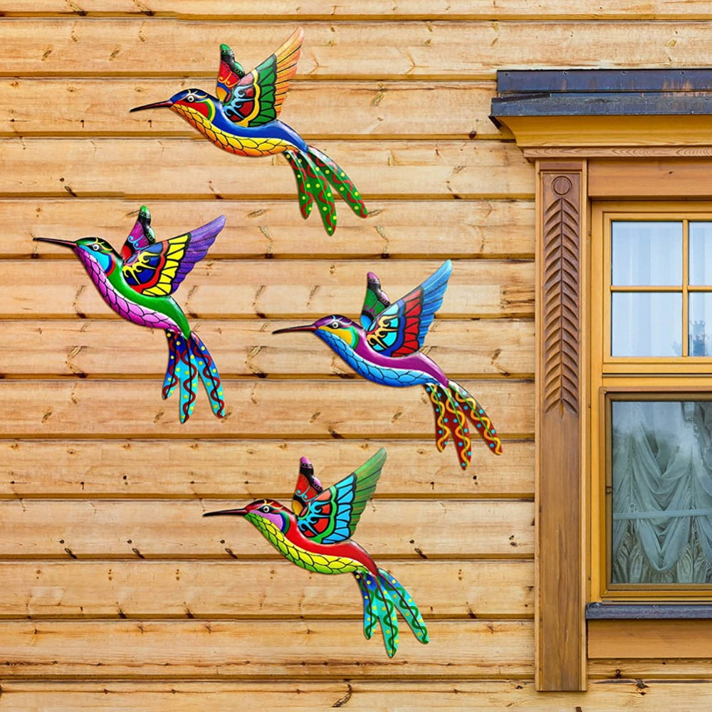 Colorful Metal Birds Sculpture Hanging Decoration Garden Wall Art for ...
