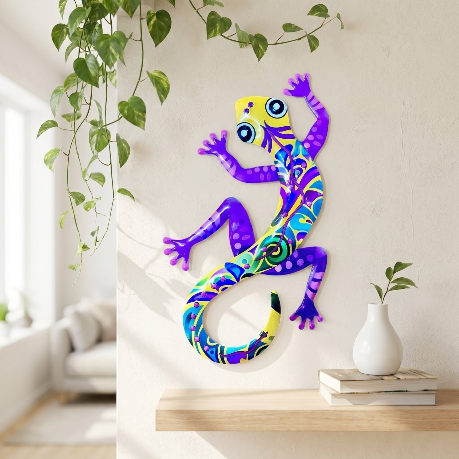 Colorful Metal Gecko Wall Art Decor for Living Room Bedroom Patio ...
