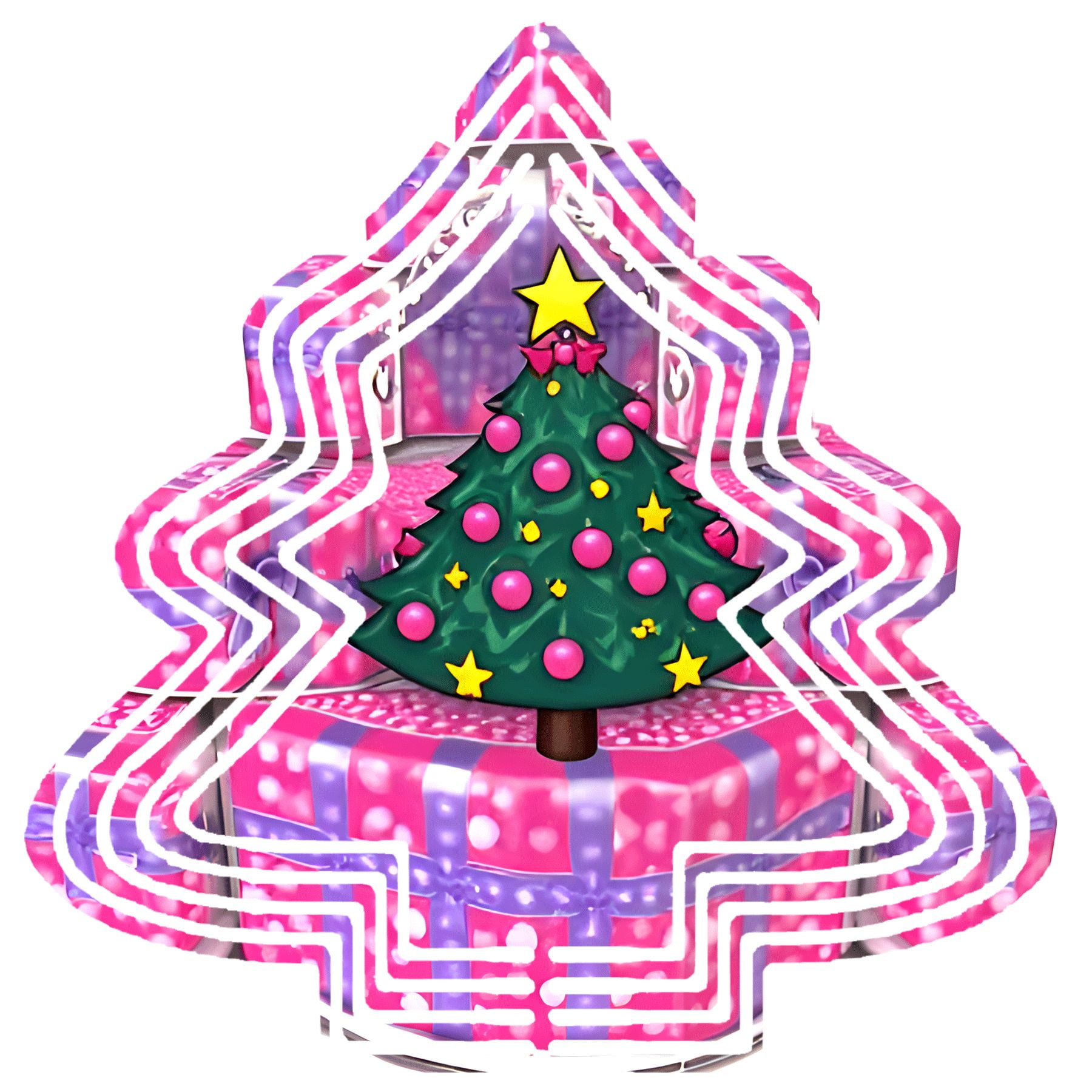 Colorful Metal Hanging Christmas Tree Wind Spinner - Festive Pink ...